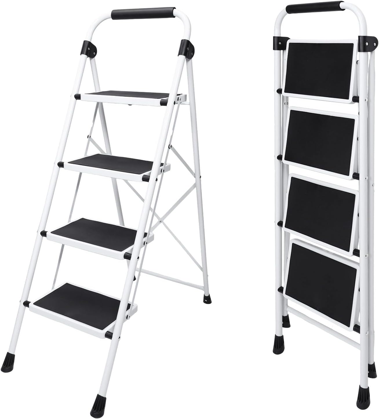 LIFERECORD 4-Step Ladder with Safety Lock - Foldable Anti-Slip Step ...