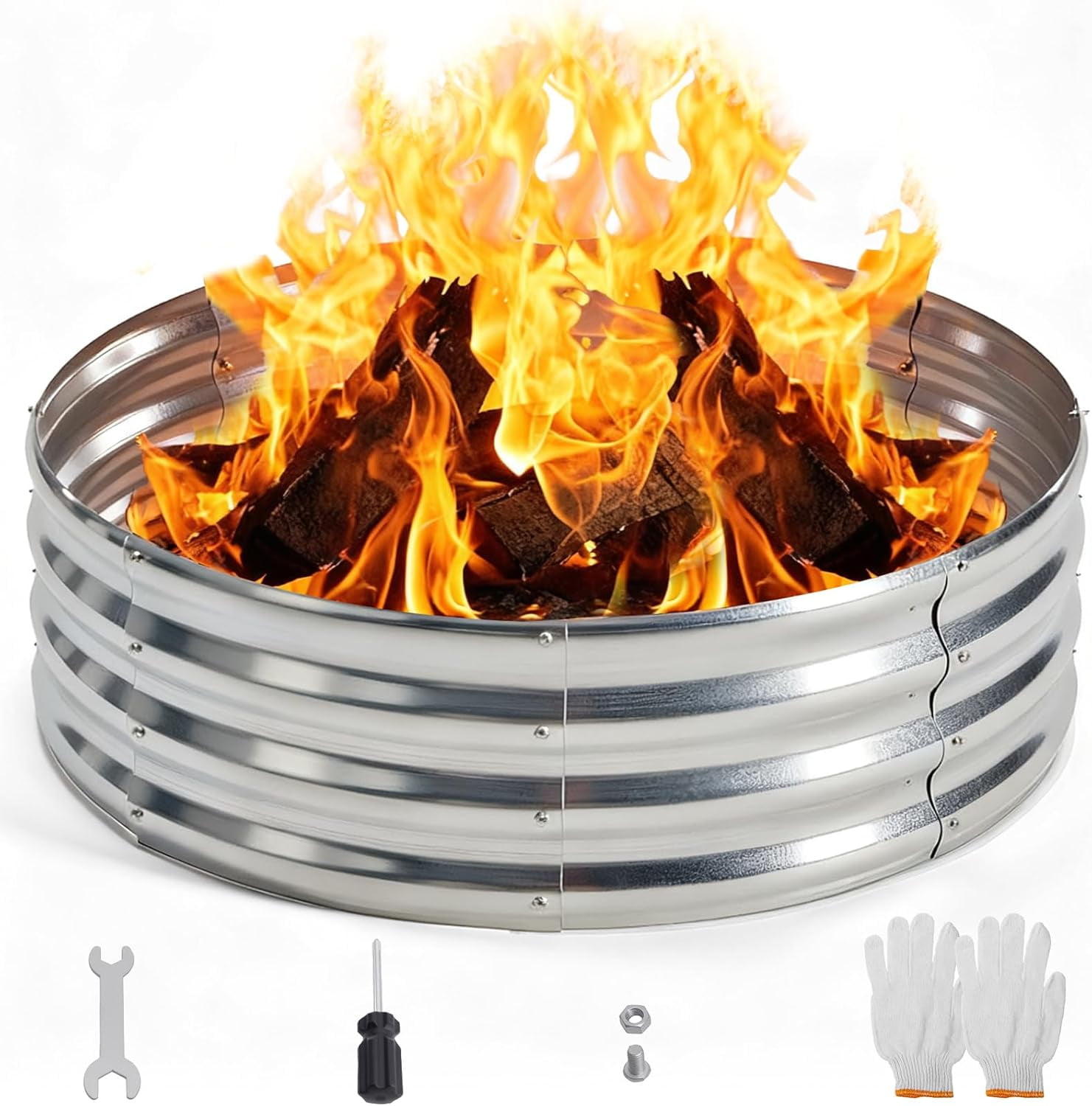 LIFERECORD 47 Inch Heavy Duty Galvanized Steel Fire Pit Ring, 4FT ...