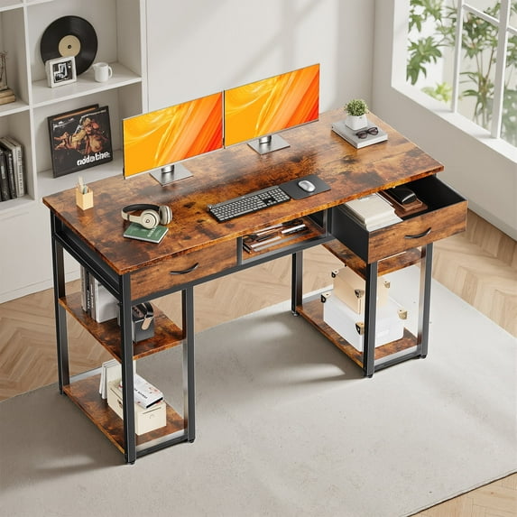 LIFERECORD 47"L Shaped Computer Desk with 3 Drawers Power Outlets USB ...