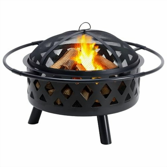 LIFERECORD Circular Steel Fire Pit with Spark Screen - Wood Burning ...