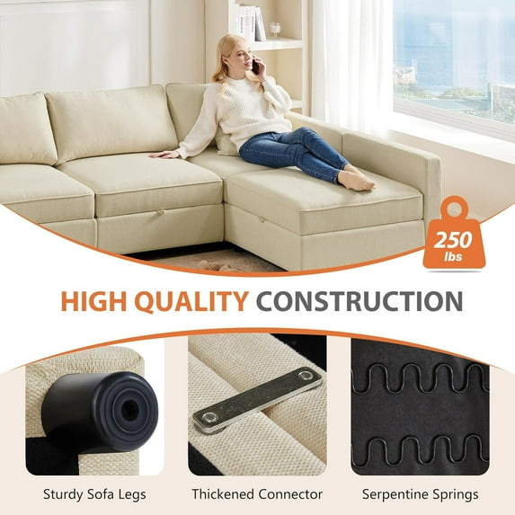 LIFERECORD Convertible Sectional Sofa Couch 1 Back with Storage Modern ...