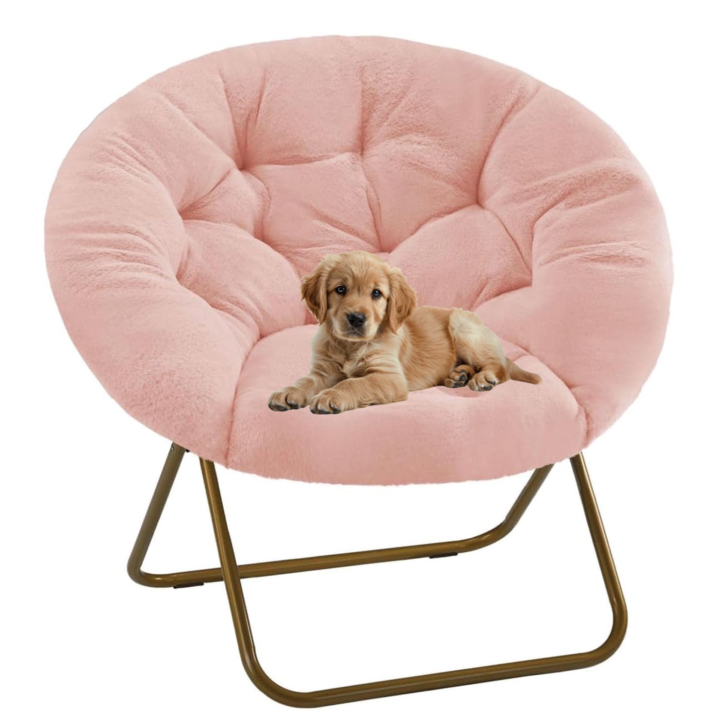 LIFERECORD Folding Faux Fur Saucer Chair - Ultra Soft Moon Chair for ...
