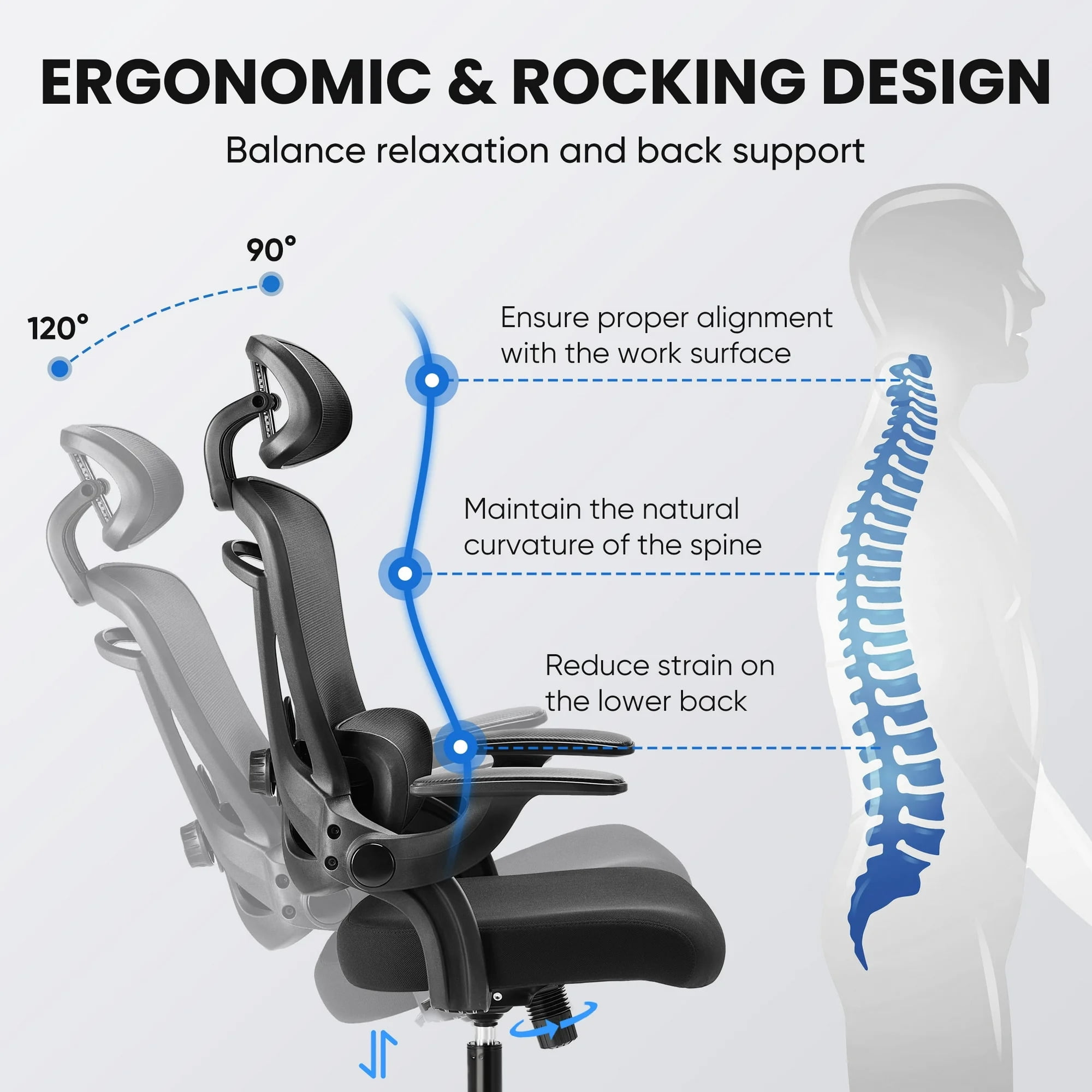 LIFERECORD High-Back Ergonomic Office Chair for Adults with Lumbar ...