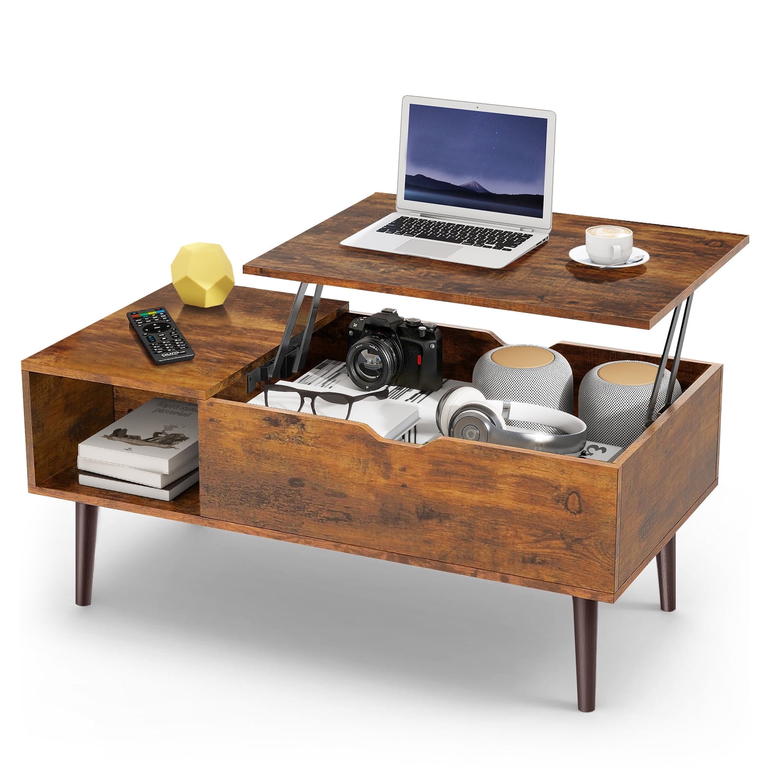 LIFERECORD Lift Top Coffee Table with Hidden Compartment, Wooden Center ...