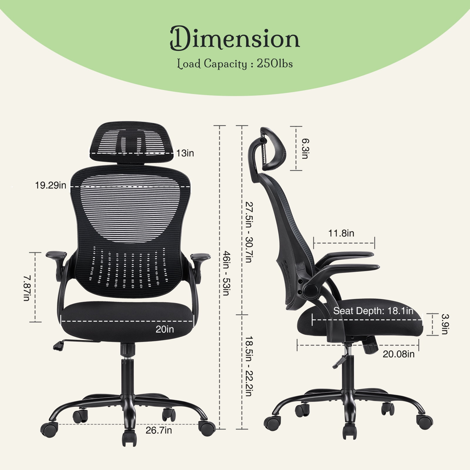 LIFERECORD Office Computer Desk Chair, Ergonomic High-Back Mesh Chair ...