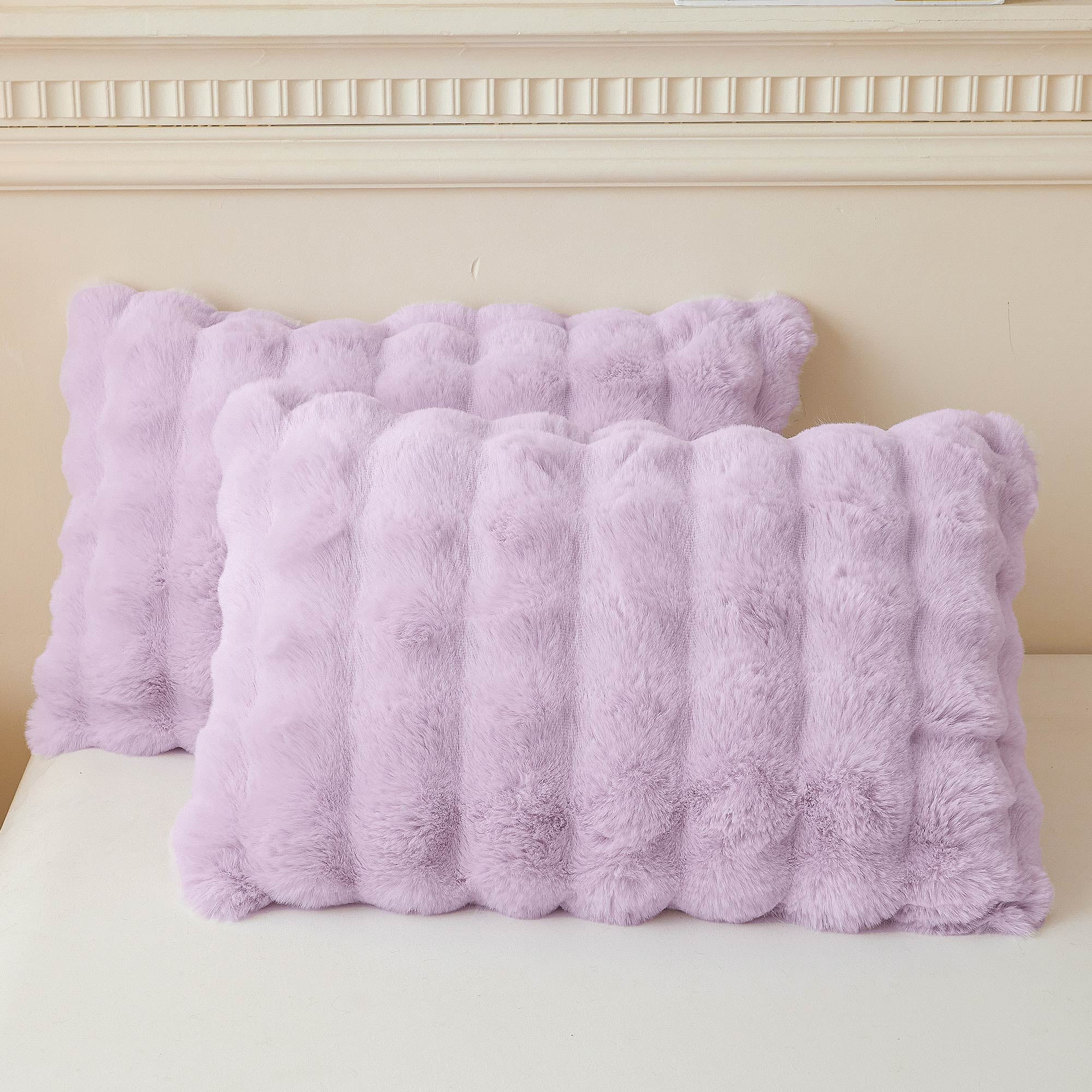 LIFEREVO 2 Pieces Fluffy Faux Rabbit Fur Pillow Cases, Luxury Soft ...