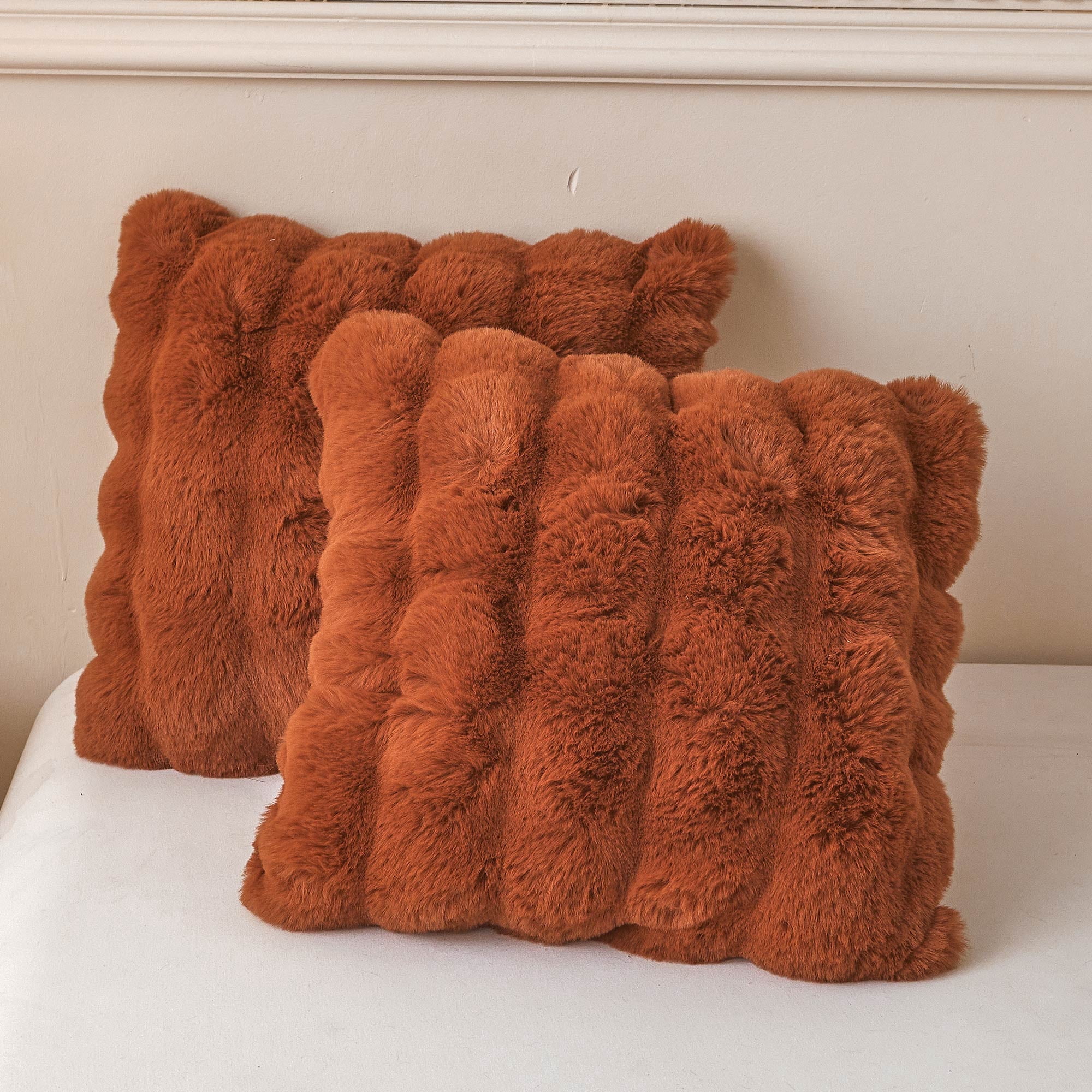 LIFEREVO, Faux Rabbit Fur & Velvet Pillow Cover, 18x18 Burnt Orange ...