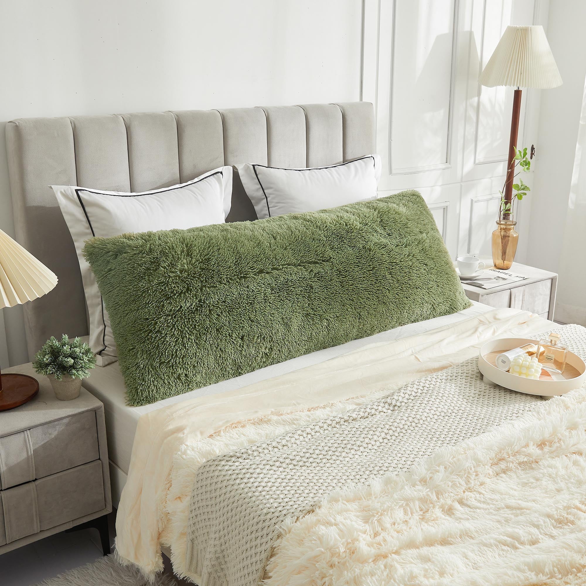 "LIFEREVO Large Fluffy Decorative Furry Body Pillow Cover, Ultra Soft ...