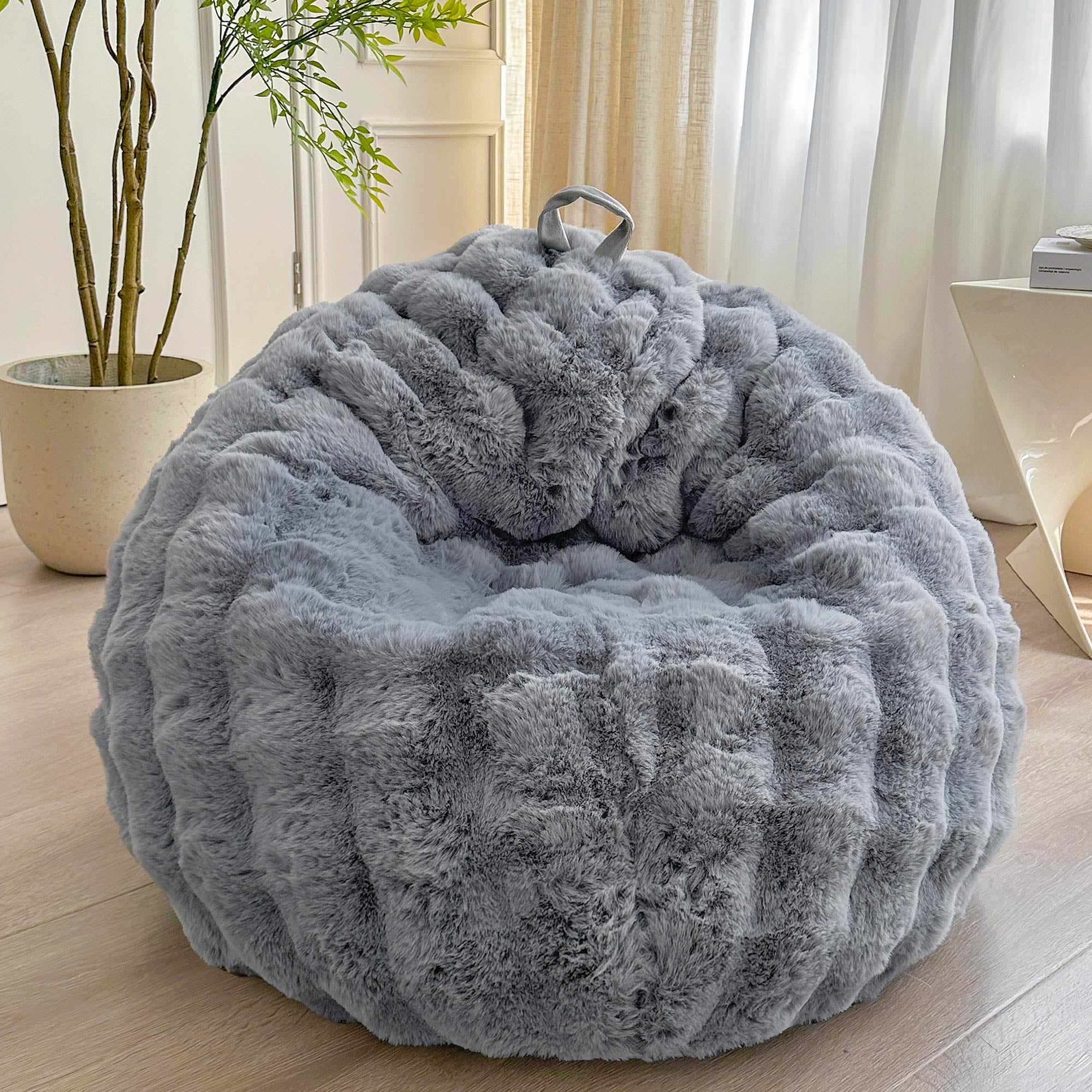 LIFEREVO Fluffy Faux Rabbit Fur Bean Bag Cover (No Filler), Soft ...