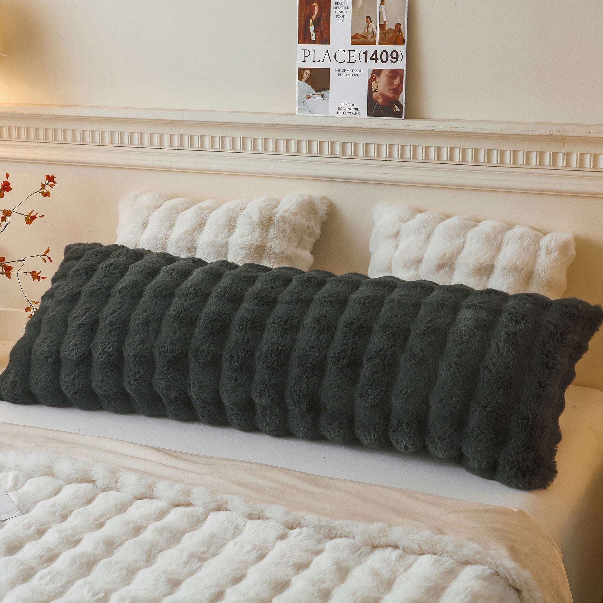 LIFEREVO Fluffy Faux Rabbit Fur Body Pillow Cover, Soft Cute Bubble ...