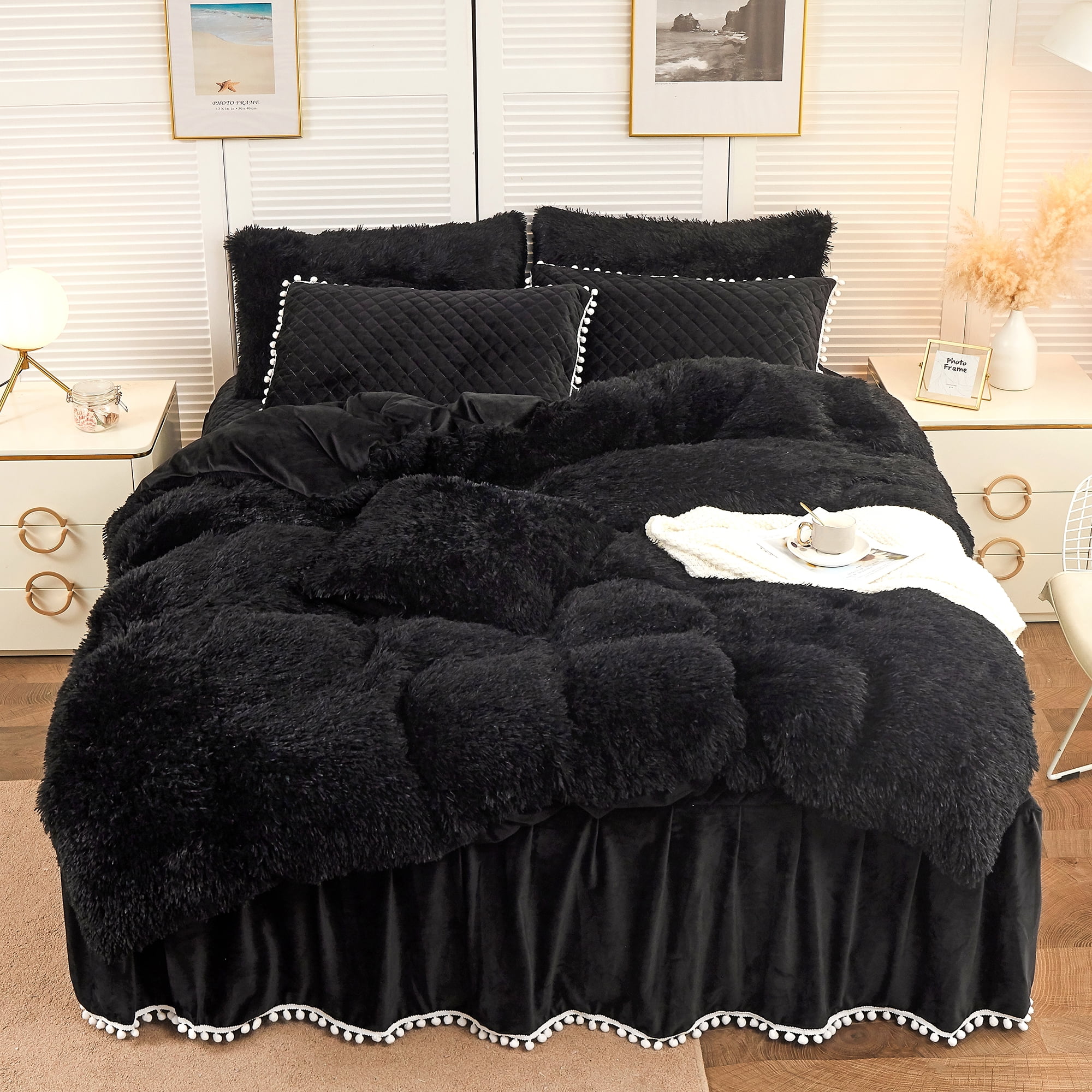 LIFEREVO Luxury Plush Shaggy Duvet Cover Set, Soft Velvet Fluffy Furry Duvet Cover Set(1 Faux ...