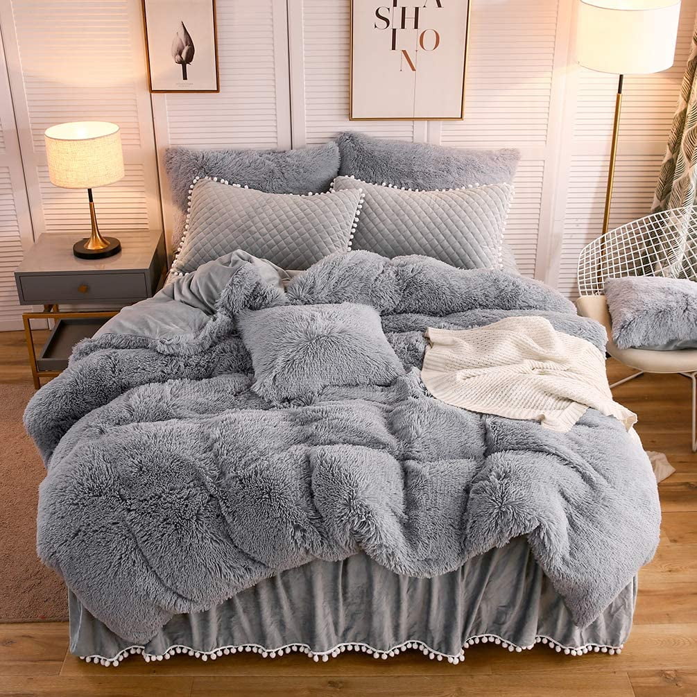 LIFEREVO Luxury Plush Shaggy Duvet Cover Set, Ultra Soft Velvet Fluffy ...