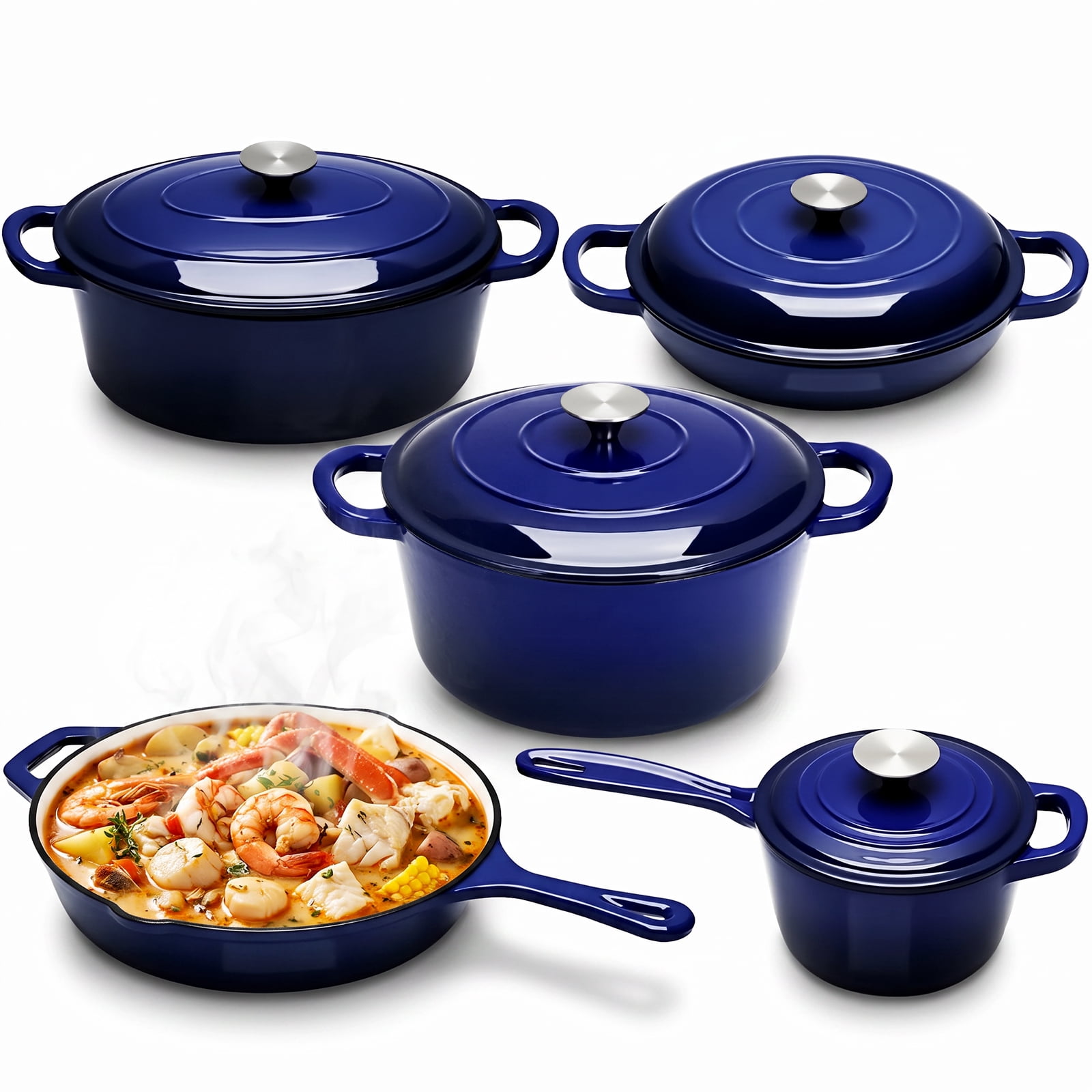 LIFERUN 9Pcs Enameled Cast Iron Cookware Set, Cast Iron Pots and Pans ...