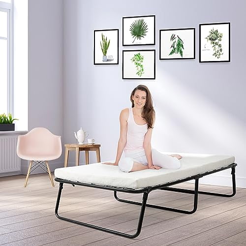 LIFERUN Folding Bed with Mattress for Adults, Rollaway Bed with ...