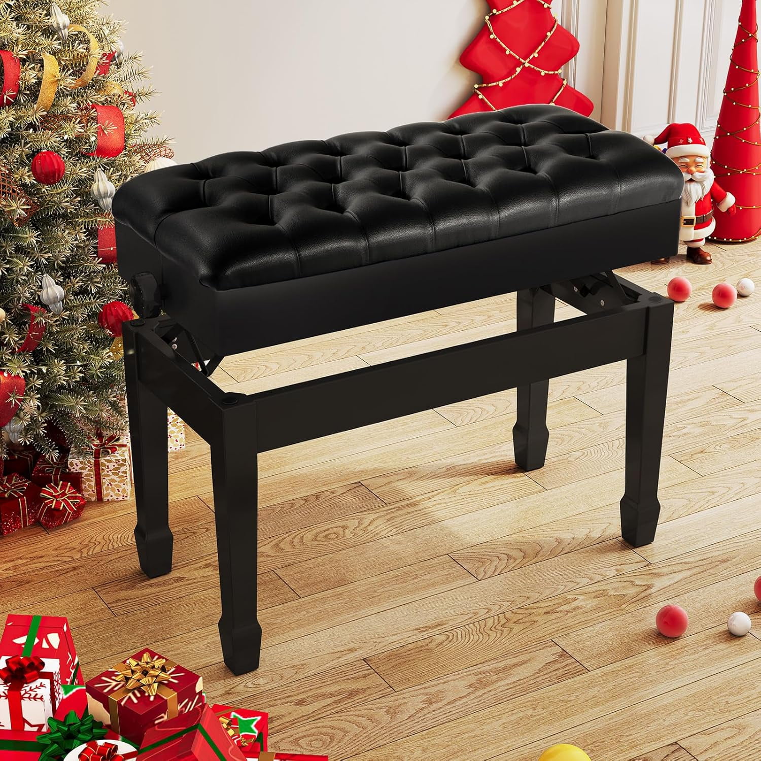 LIFERUN Wooden Adjustable Piano Bench with Storage, Solid Wood Heavy ...