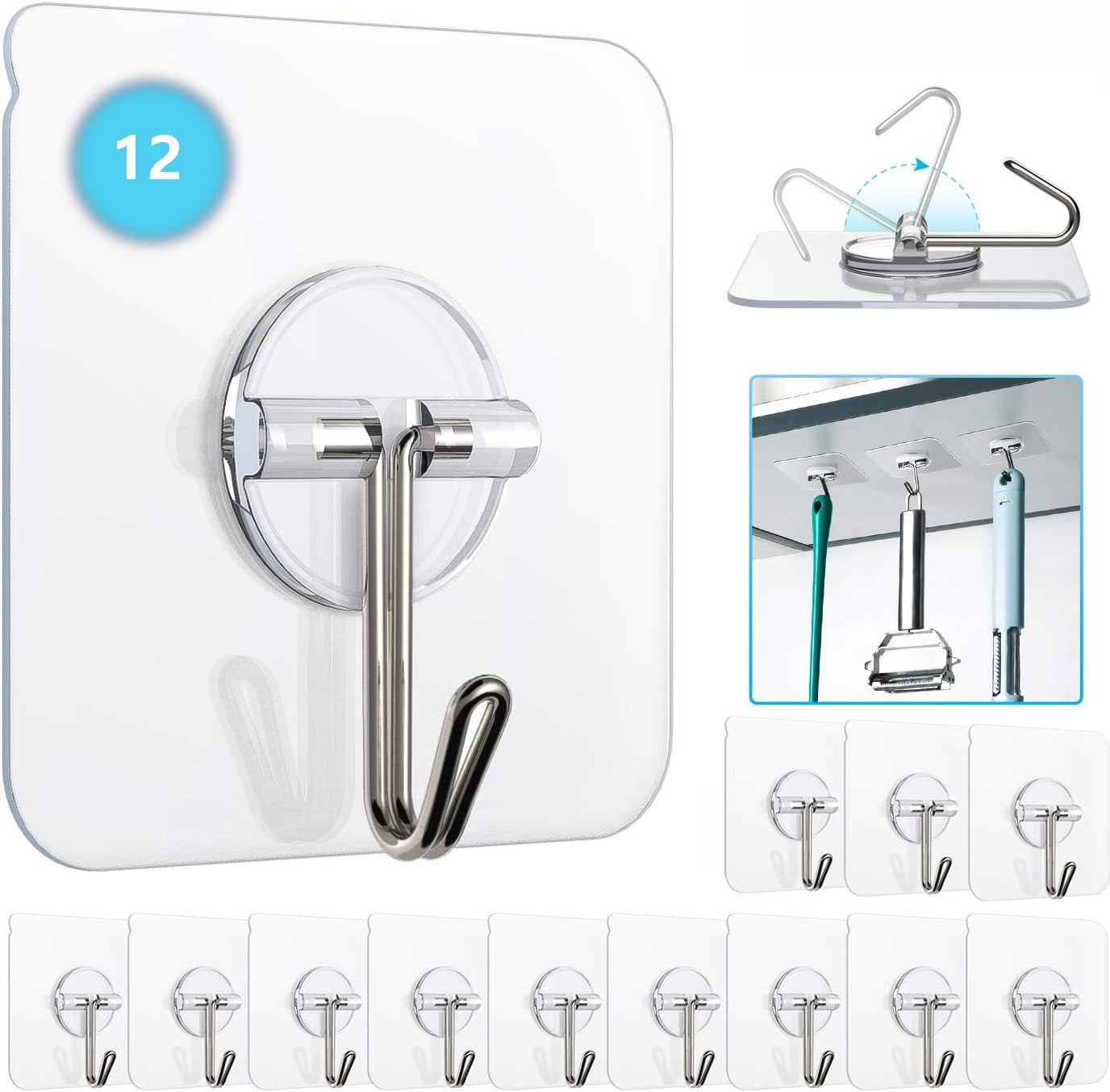 LIFETWO Adhesive Hooks Heavy Duty 13 lbs Robe Towel Hooks Waterproof ...