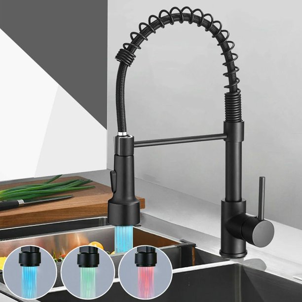 LIFFSSDG LED Kitchen Faucet with Pull Down Sprayer, Single Handle ...