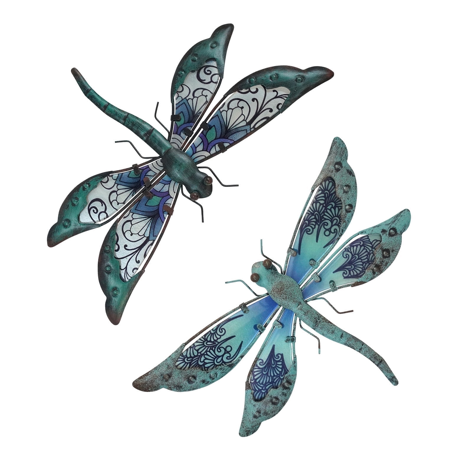 Liffy Pair of Glass Metal Dragonfly Wall Art for Home & Garden Decor ...