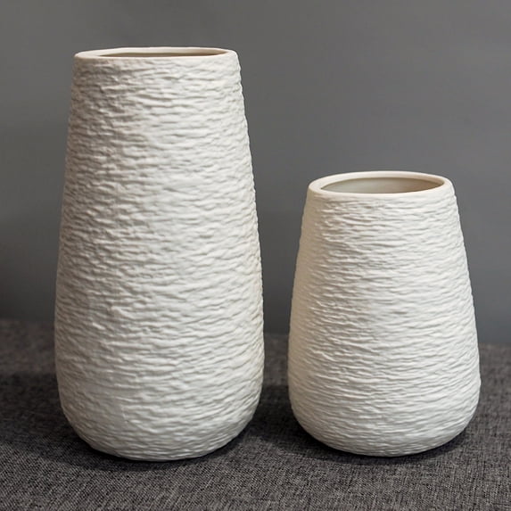 Liffy, White Ceramic Vases, 8.1"x4.3", Set of 2 with Wide Mouth Design ...