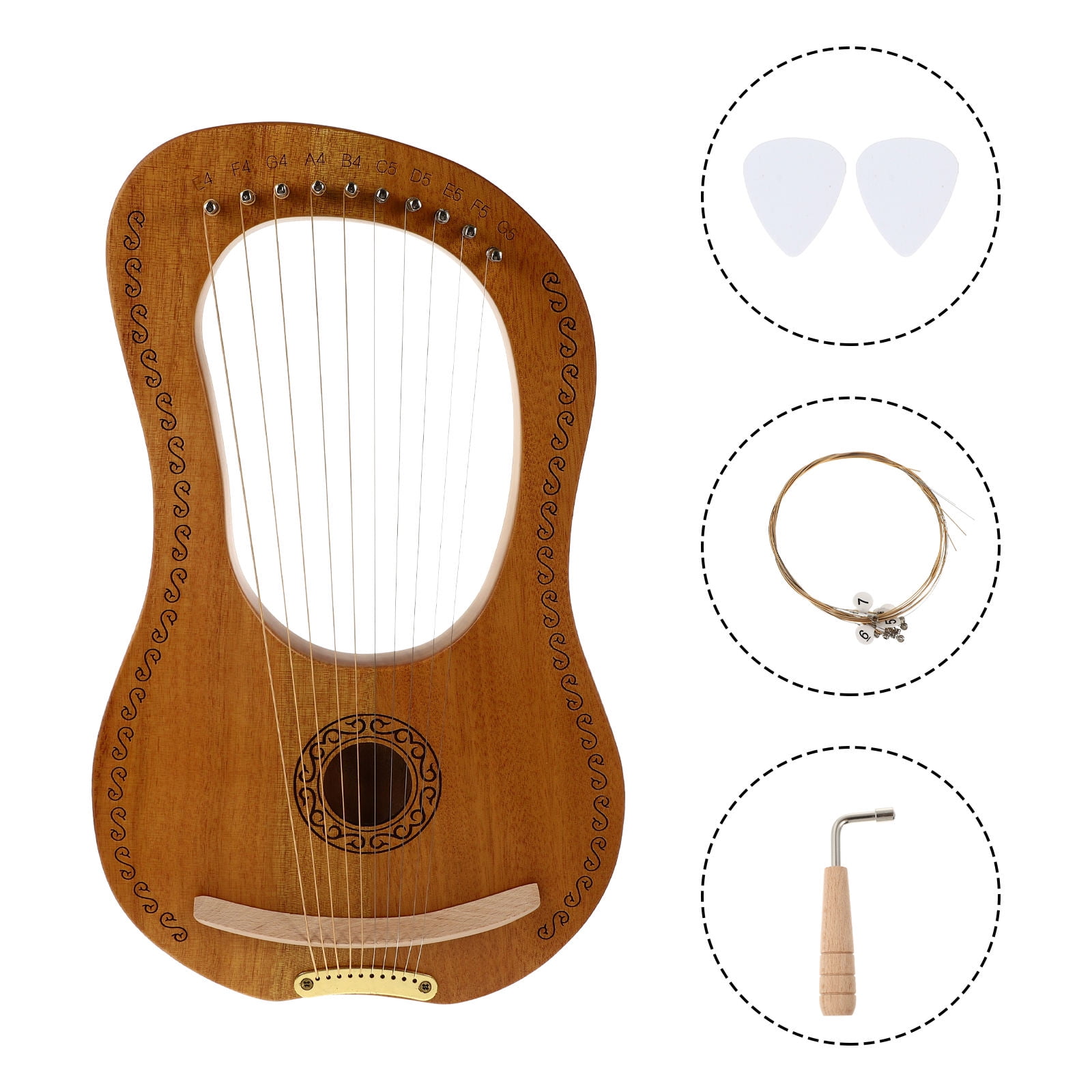LIFKOME 1 Set Lyre Harp Handheld Harp Wood Body 10 Metal Strings String ...