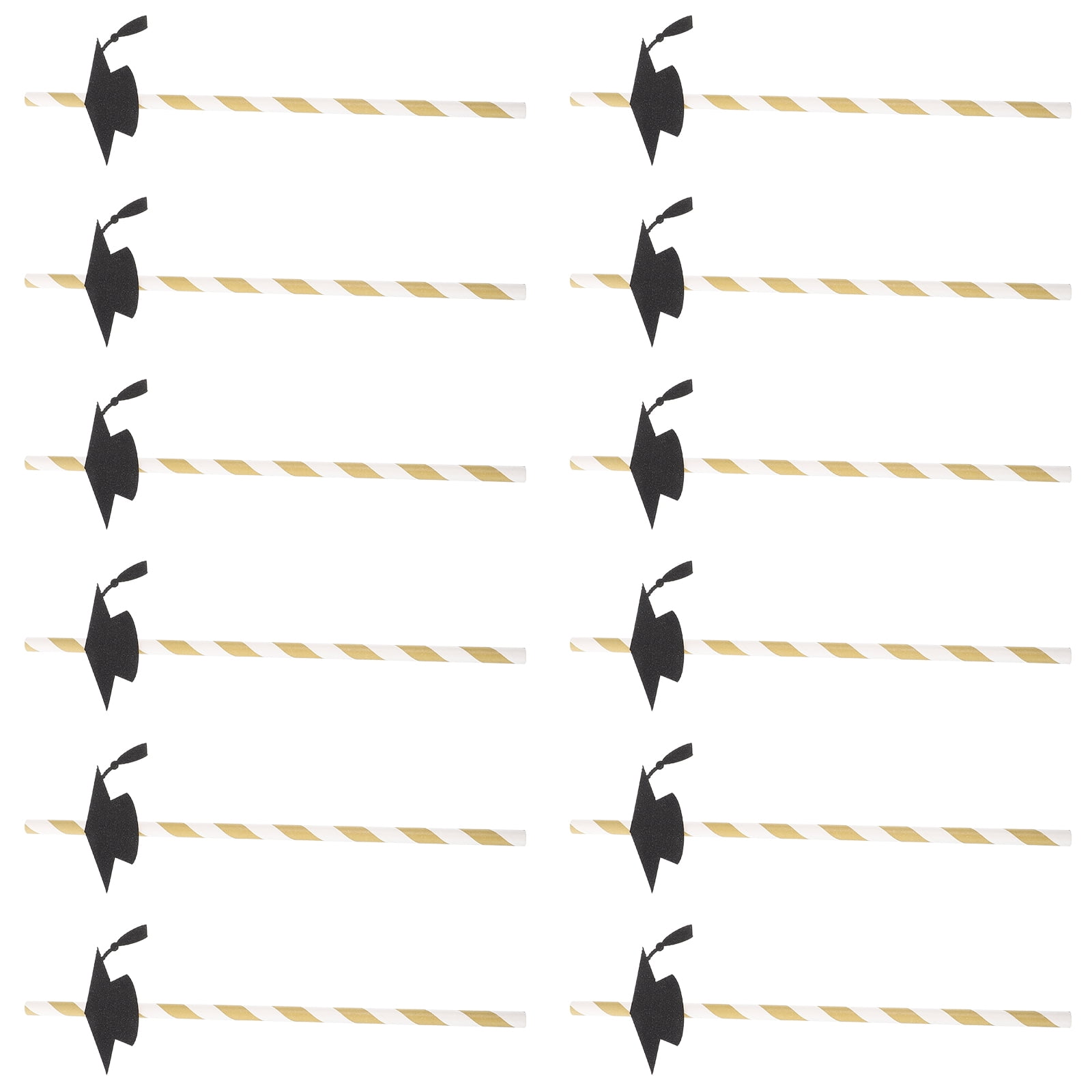 LIFKOME 12pcs Black Graduation Cap Straws Flexible Drinking Straws For ...