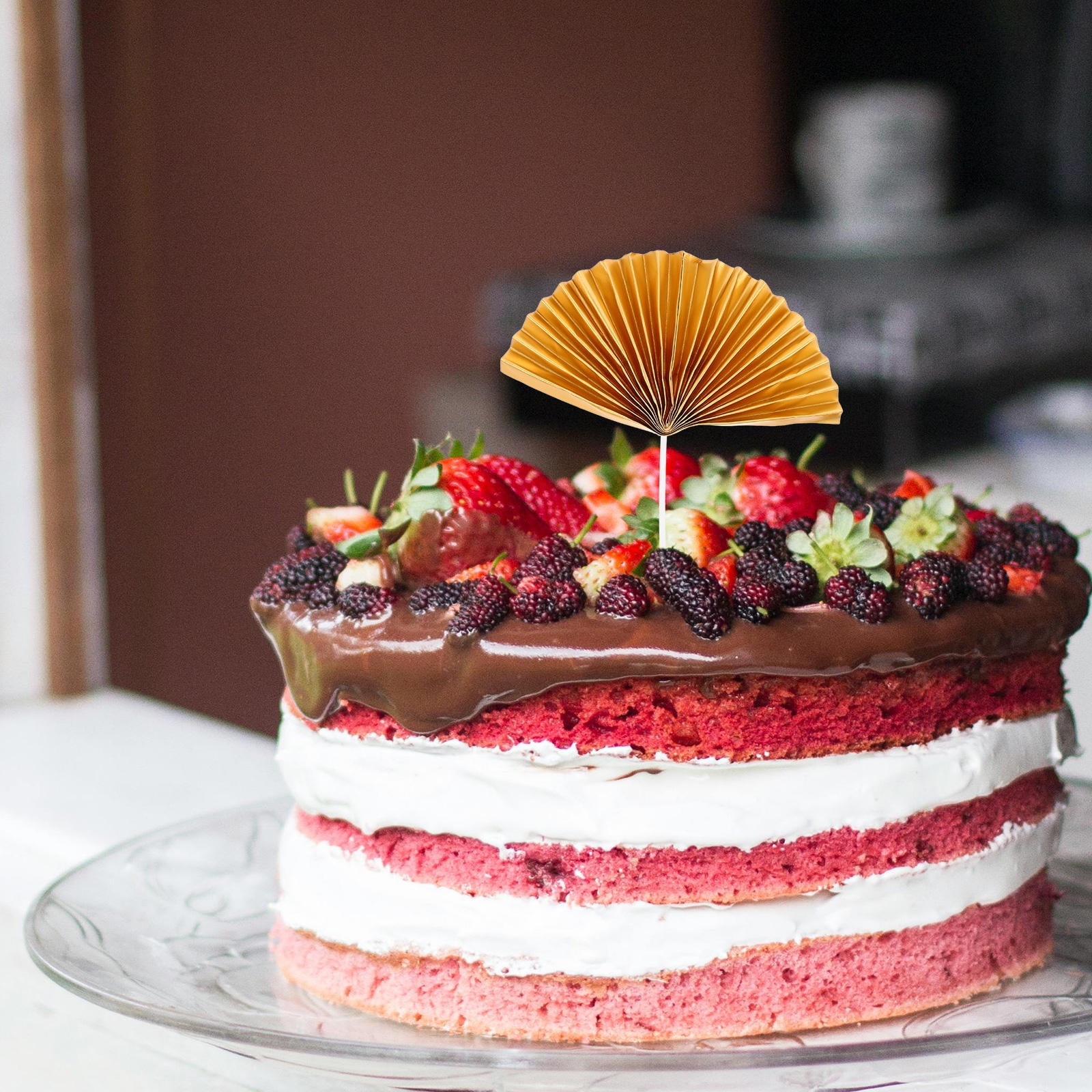 LIFKOME 15pcs Gold Folding Fan Cake Toppers For Birthday Cake Chinese ...