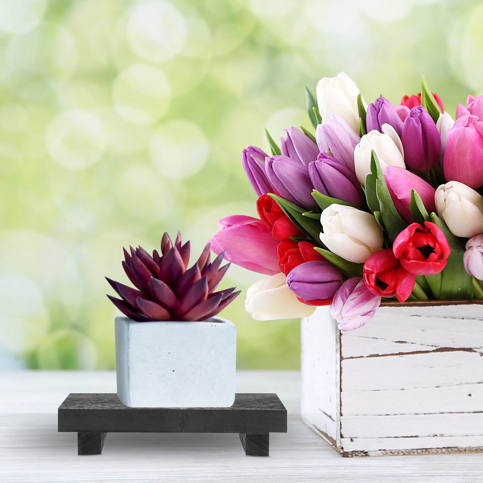LIFKOME 1Pcs Rectangular Wood Planter Riser Tray for Indoor Use Vintage ...