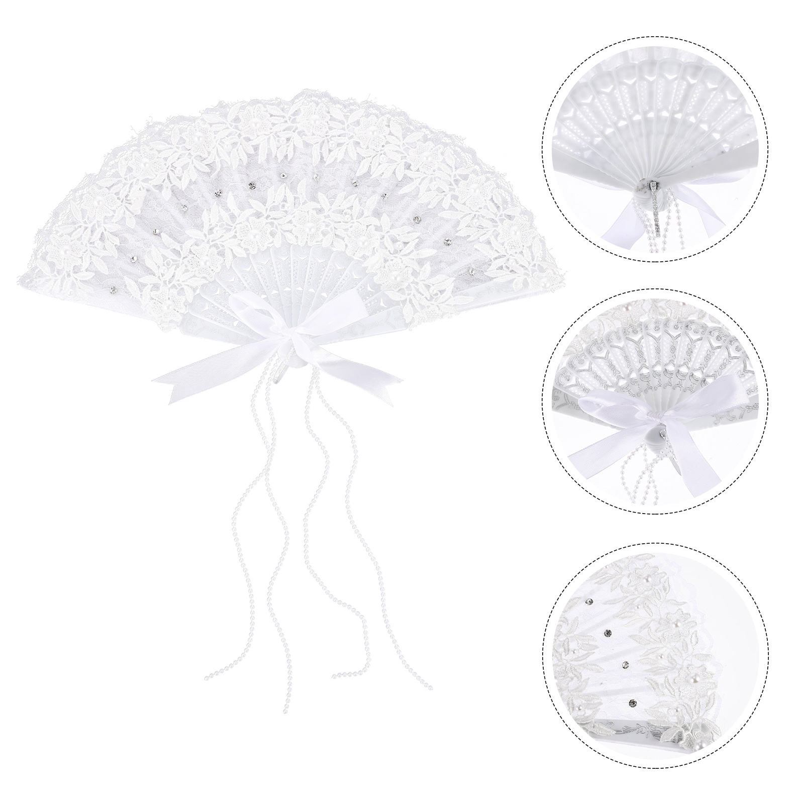 LIFKOME 1Set Lace Rhinestone Fan For Bride Wedding Photography Prop ...