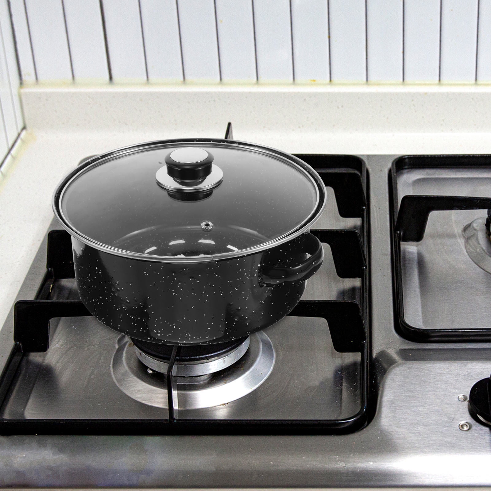 LIFKOME 24cm Black Enamel Coated Frying Pan with Lid Dual Handles Non ...