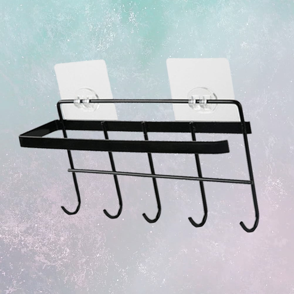 LIFKOME Black Over Cabinet Towel Bar with 5 Hooks Punch Free Design for ...
