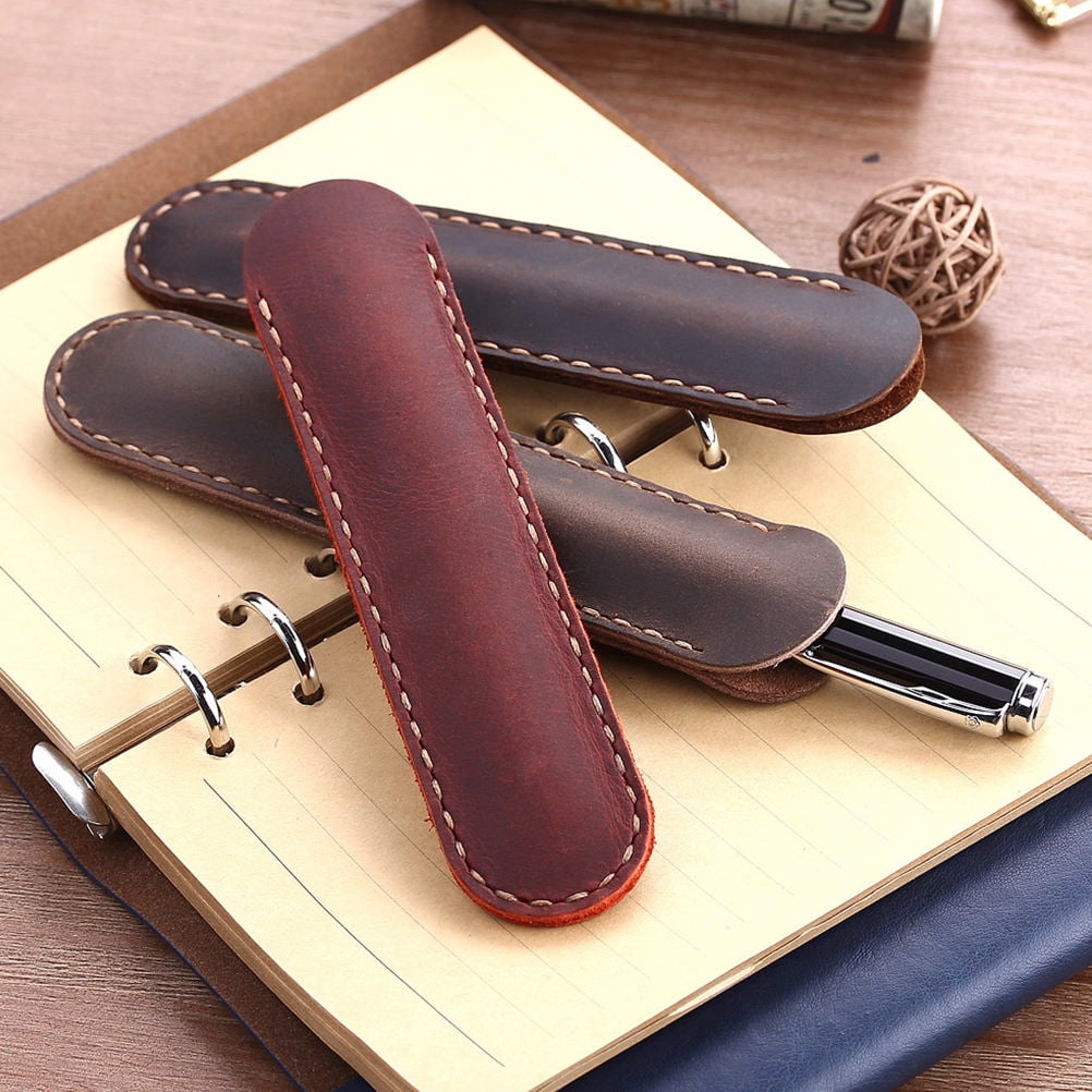 LIFKOME Brown Leather Pen Case for Storage Use at Home Office or ...