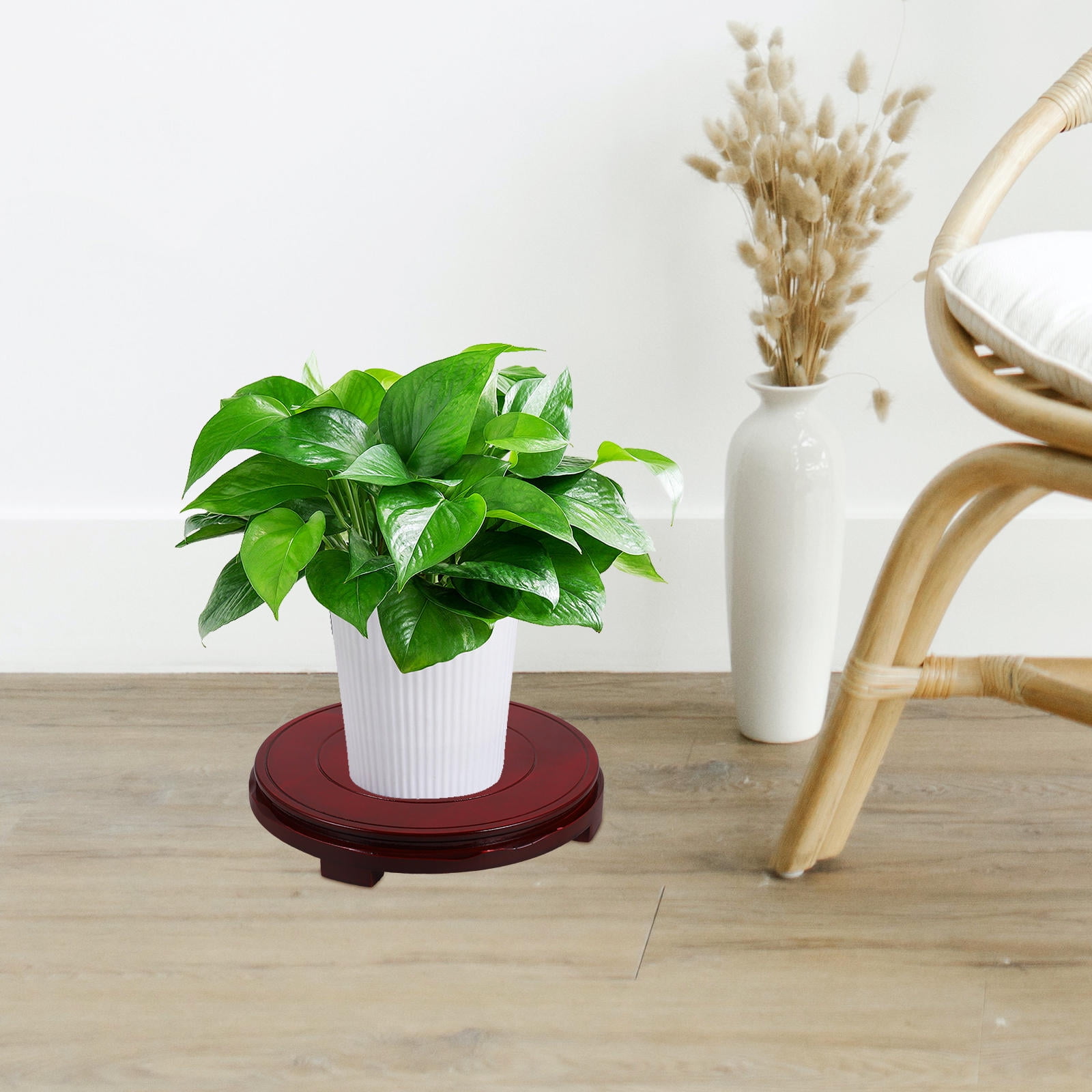 LIFKOME Chinese Wooden Base Round Carved Vase Plant Buddha Display ...