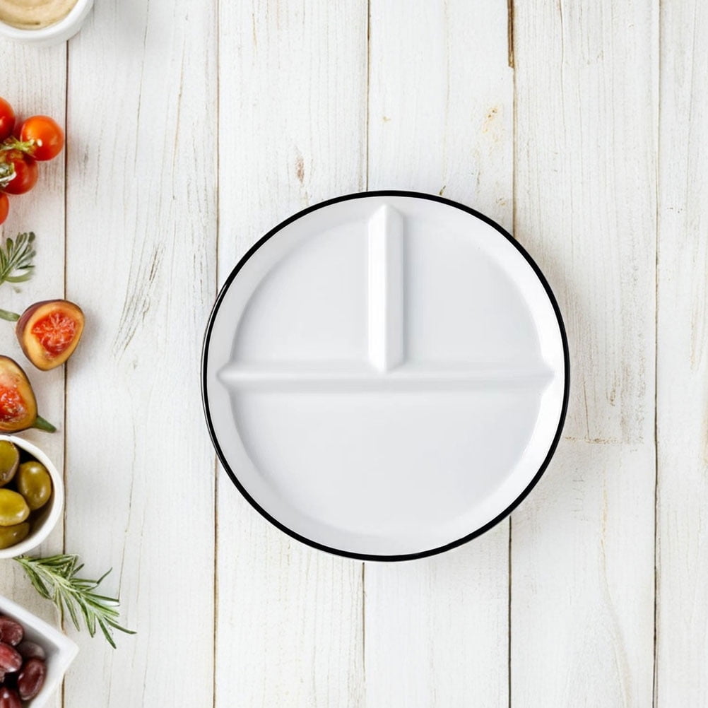 LIFKOME Dinner Plate with Dividers Compartment Plates Reusable White ...