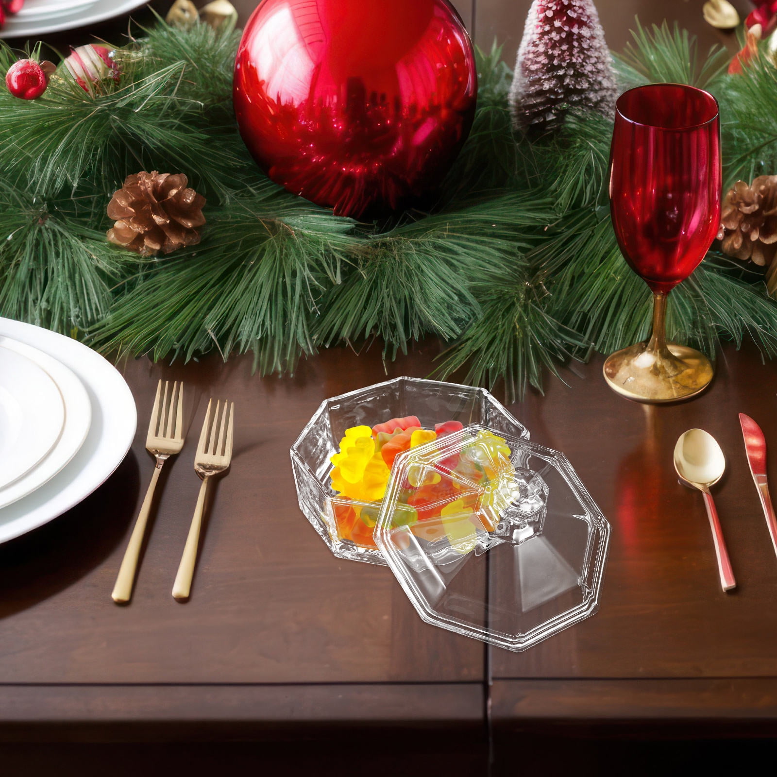 LIFKOME Glass Candy Storage Box Clear Sugar Dish With Lid Crystal ...