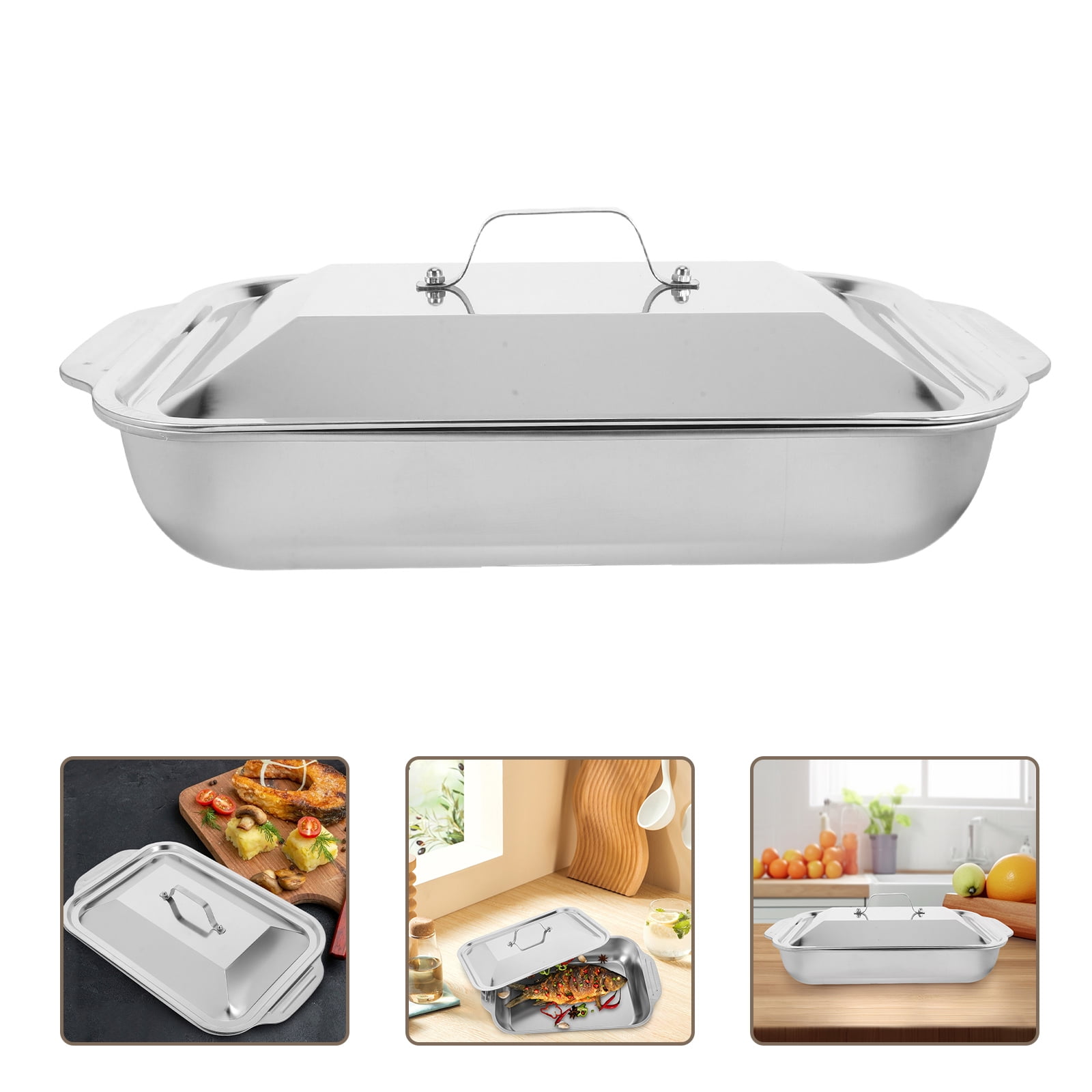 LIFKOME Rectangle Cake Tin Stainless Steel Roasting Oven Trays Silver ...