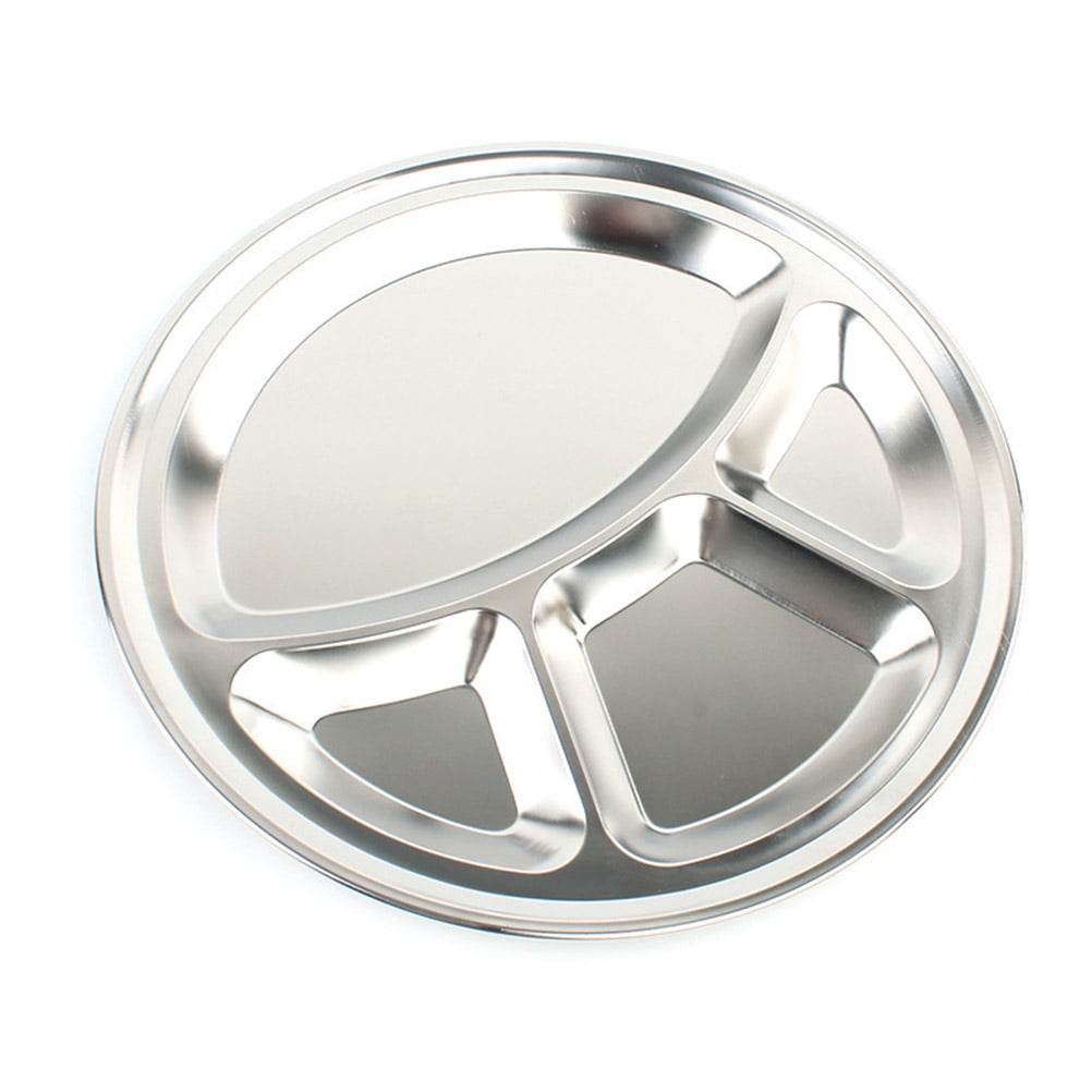 LIFKOME Stainless Steel Round Divided Plate with 4 Compartments Healthy ...