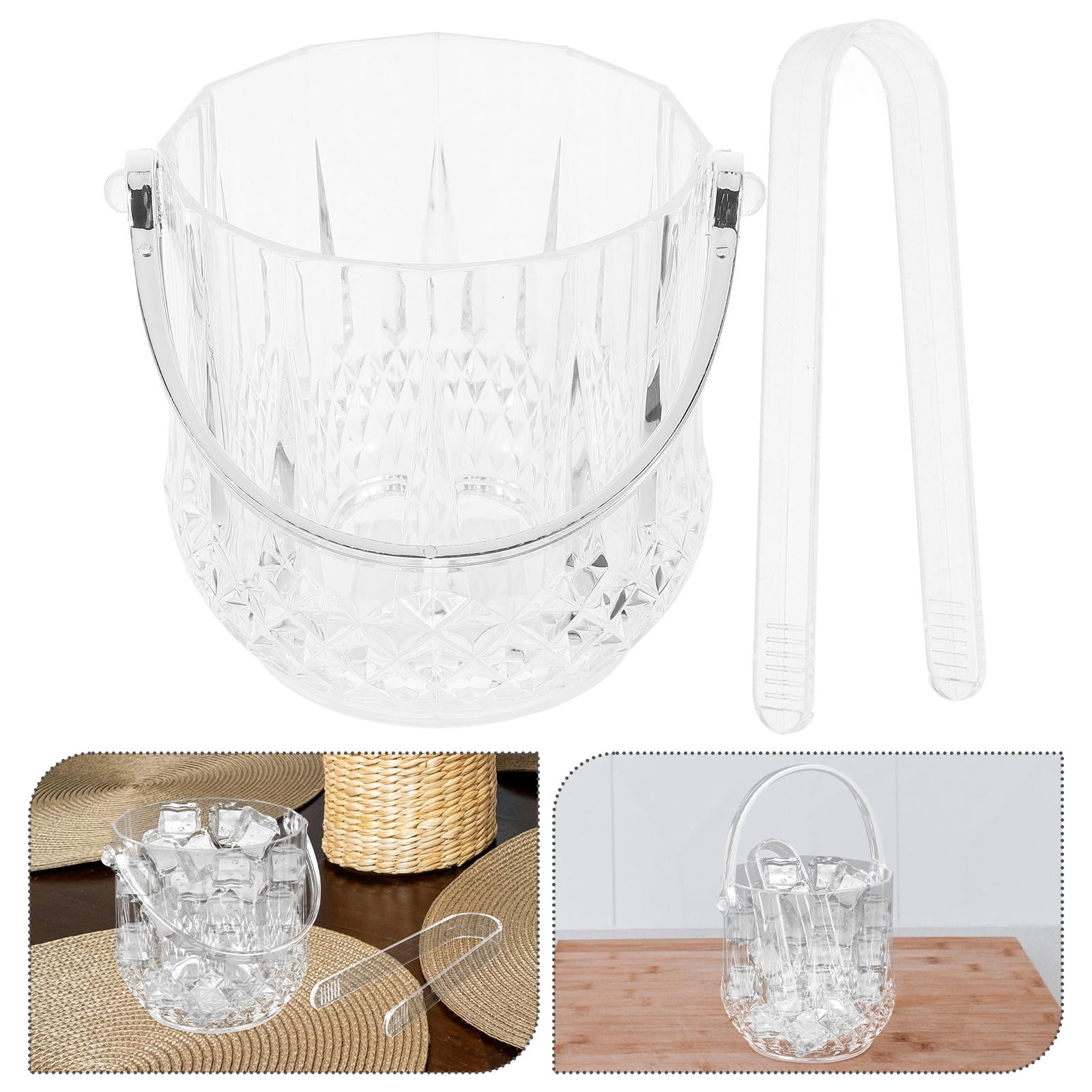 LIFKOME Transparent Acrylic Ice Bucket with Handle and Tongs 1150 ...