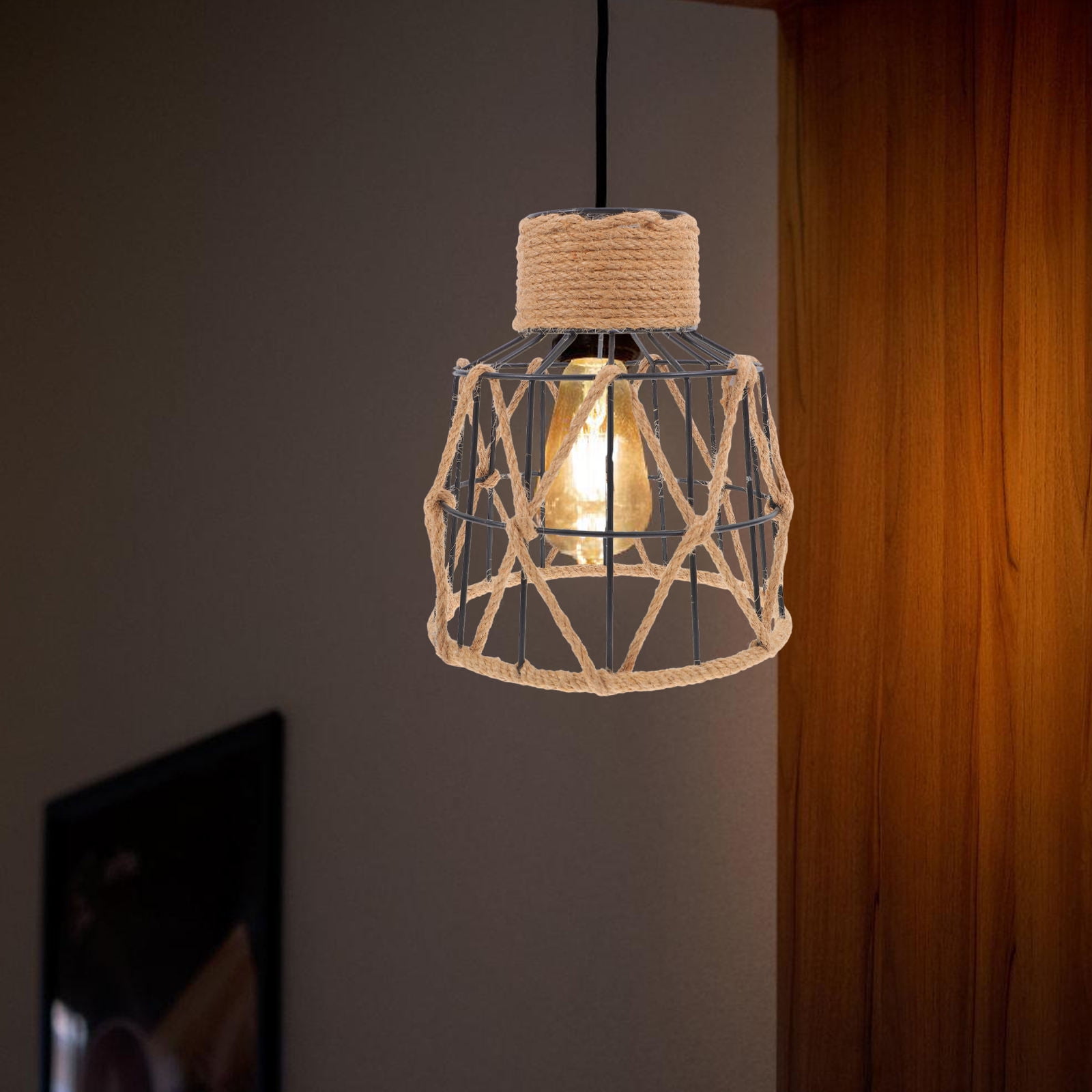 LIFKOME Vintage Boho Lamp Shades Rustic Industrial Woven Pendant Light ...