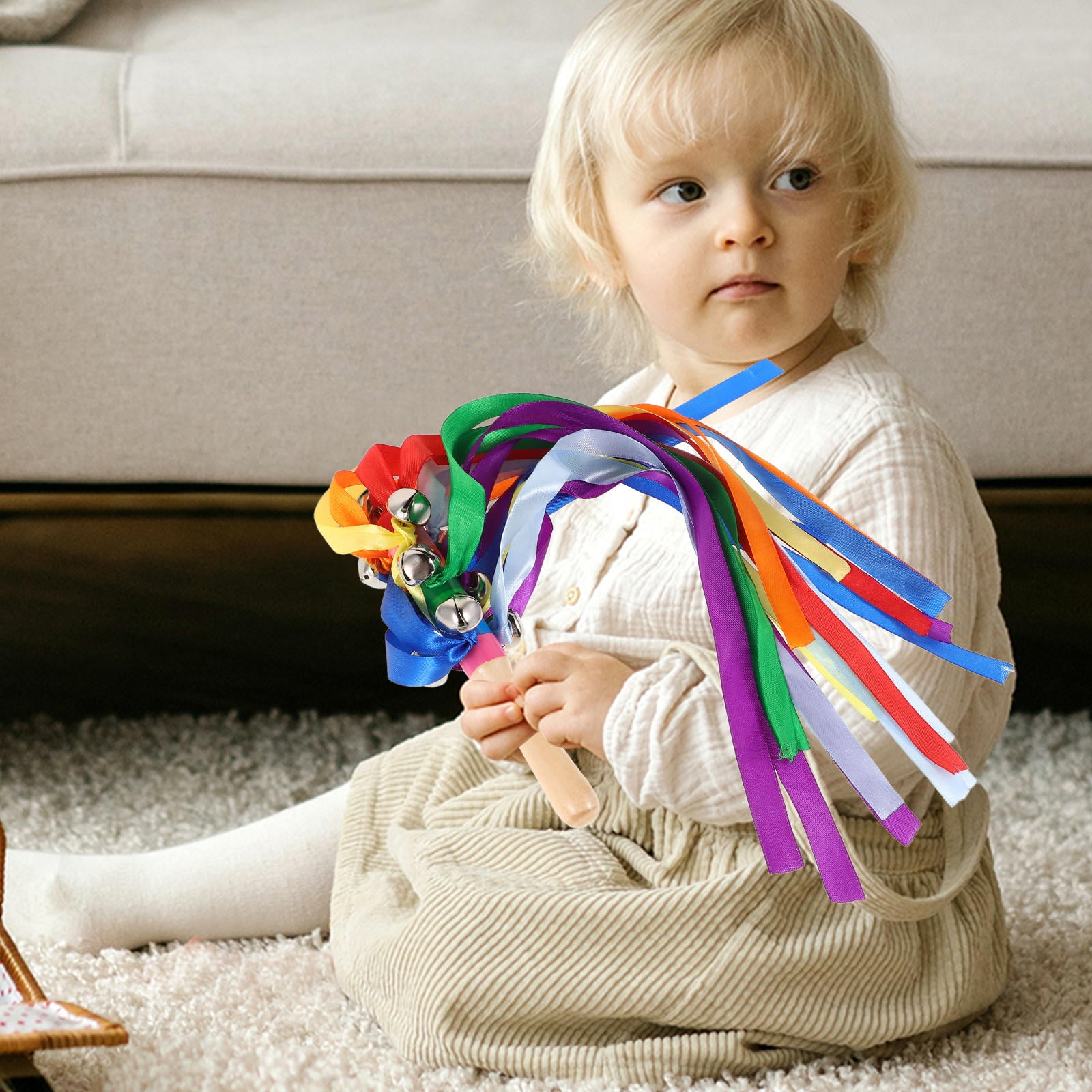 LIFKOME Wooden Rainbow Ribbon Sticks with Bells for Kids Gym Equipment ...