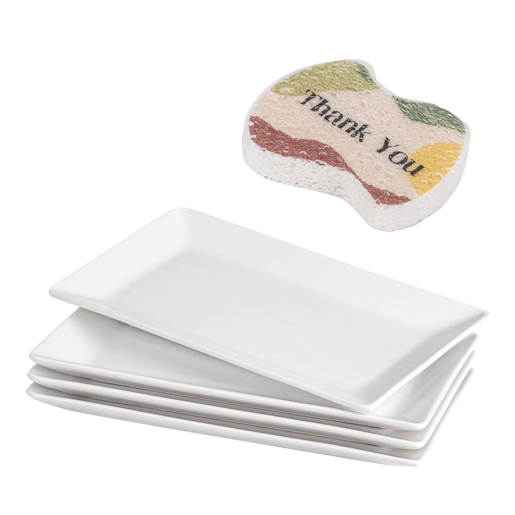 LIFVER 4-Piece Serving Platter Set with Scrub Sponge, 10-Inch Ceramic ...