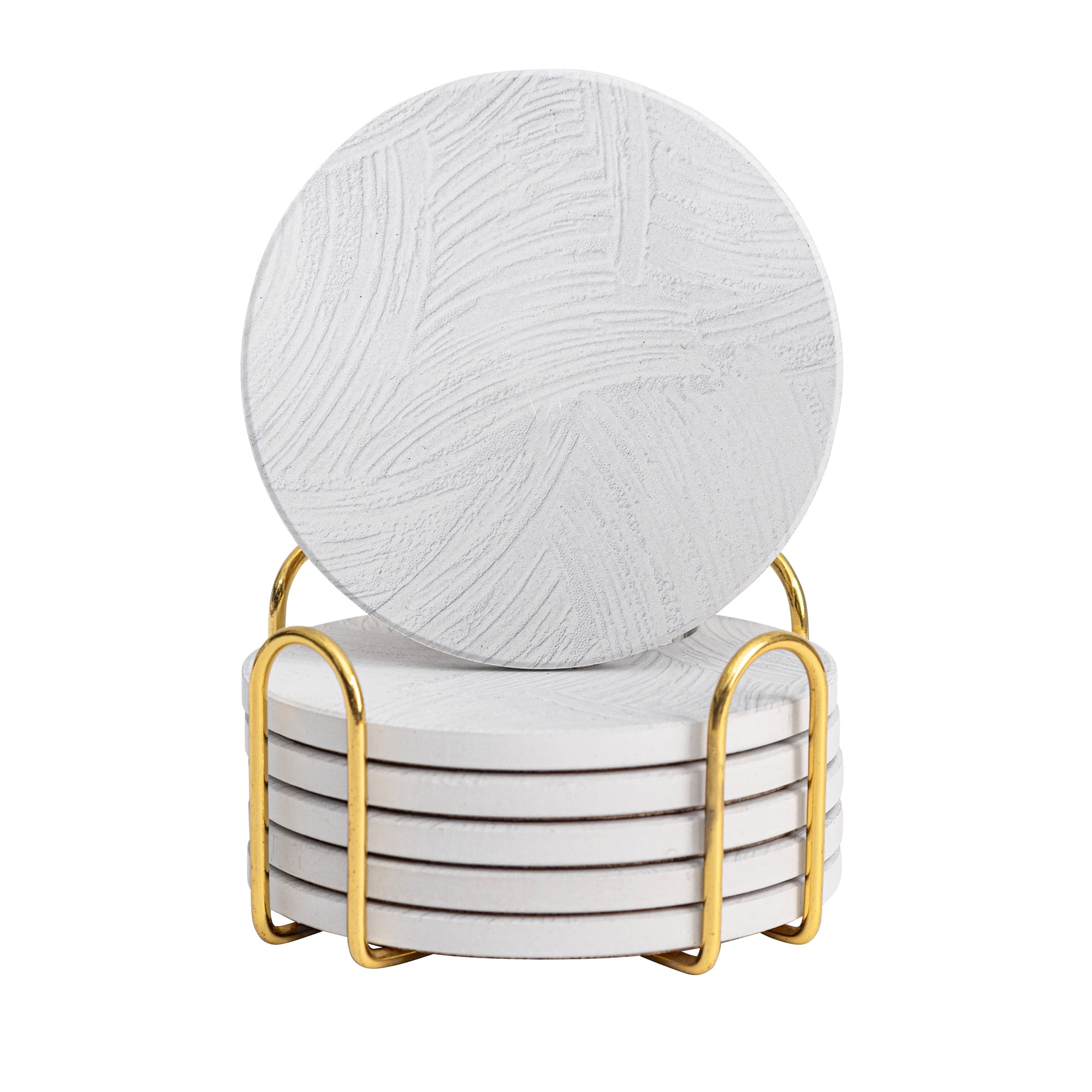 LIFVER 4in Round Ceramic Drink Coaster with Holder, 6pcs Coaster Set ...