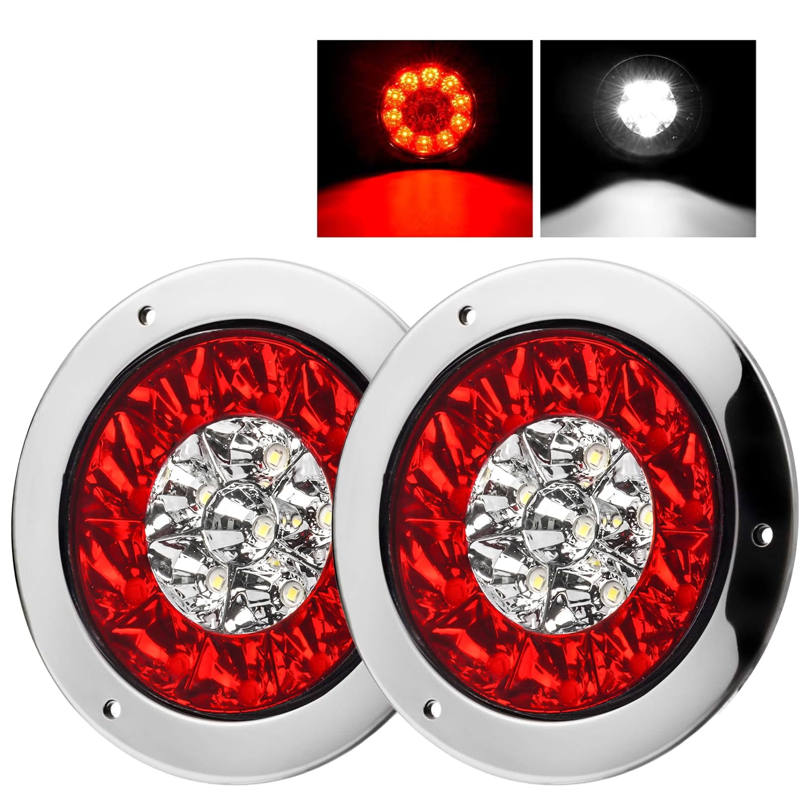 LIGBT 2Pcs 4 Inch DHF10 Red White LED Round Trailer Tail Lights and ...