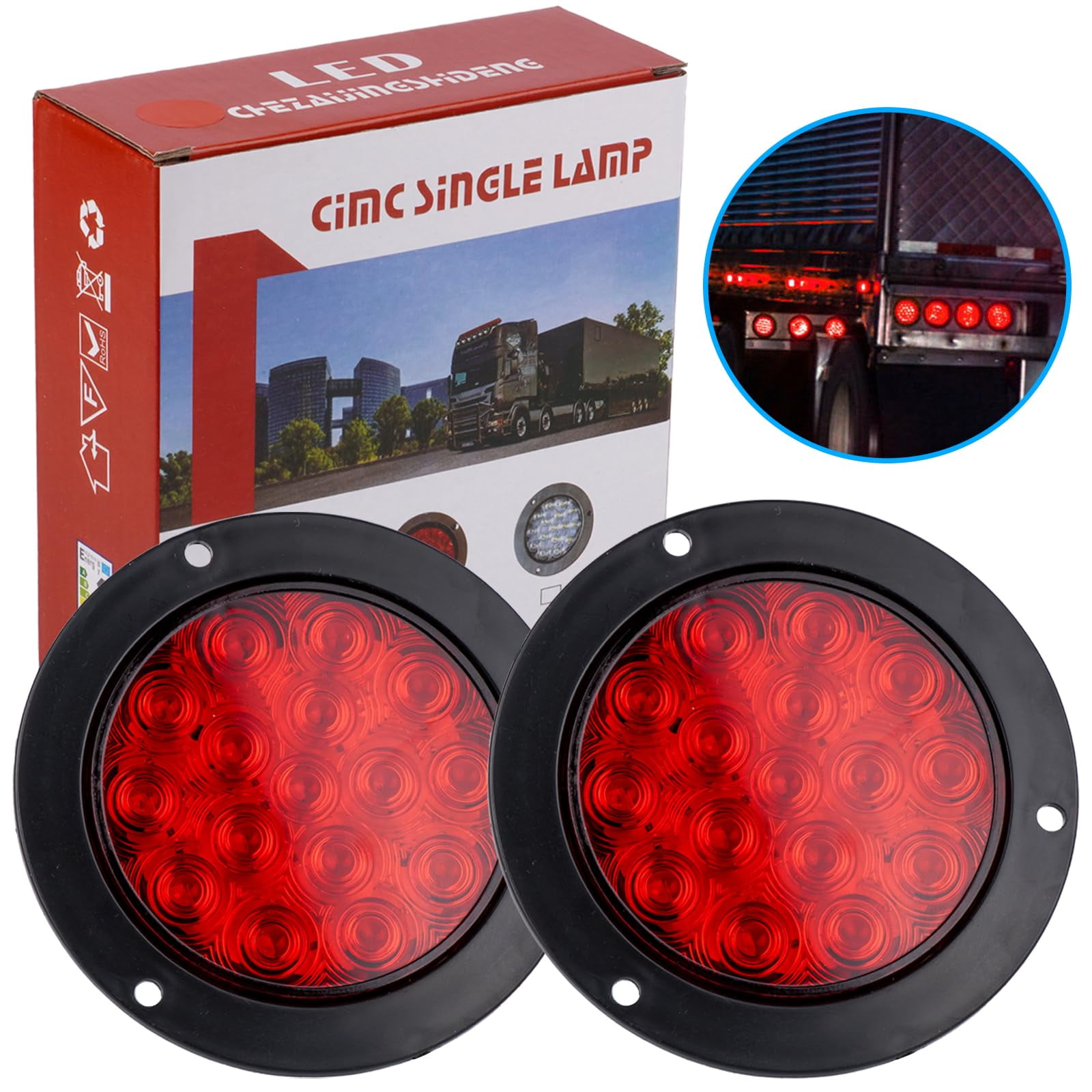 LIGBT 4 Inch Red KEF16 Led Round Trailer Tail Lights 4" led trailer ...