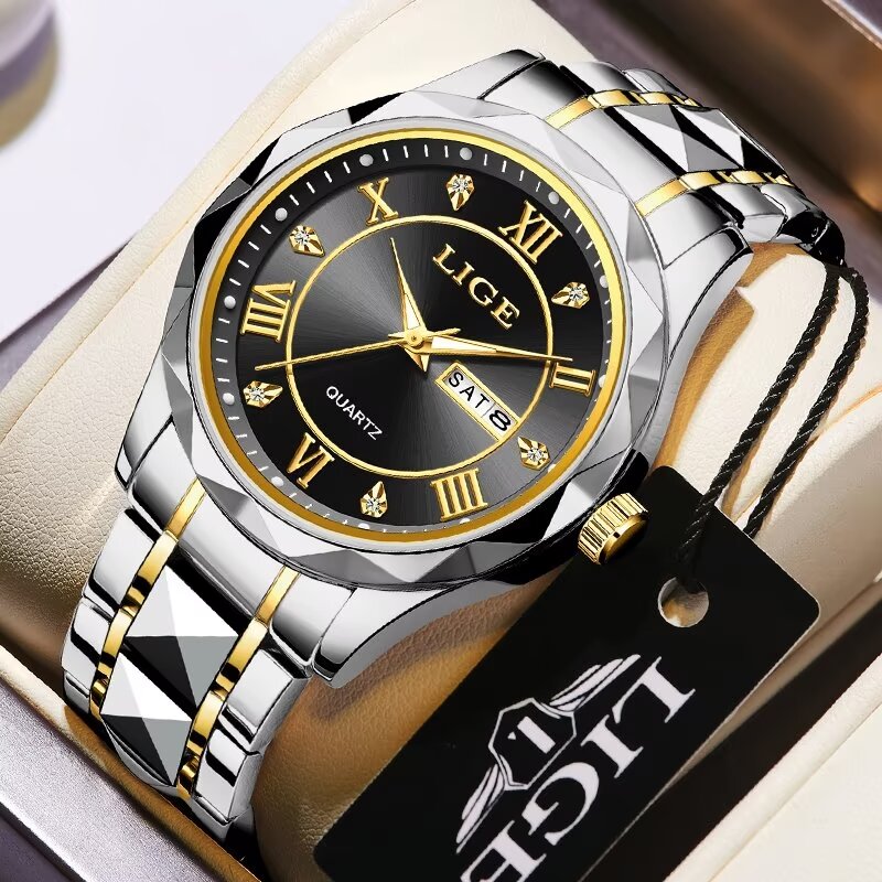 LIGE Luxury Business Man Wristwatch Waterproof Luminous Date Week Men ...