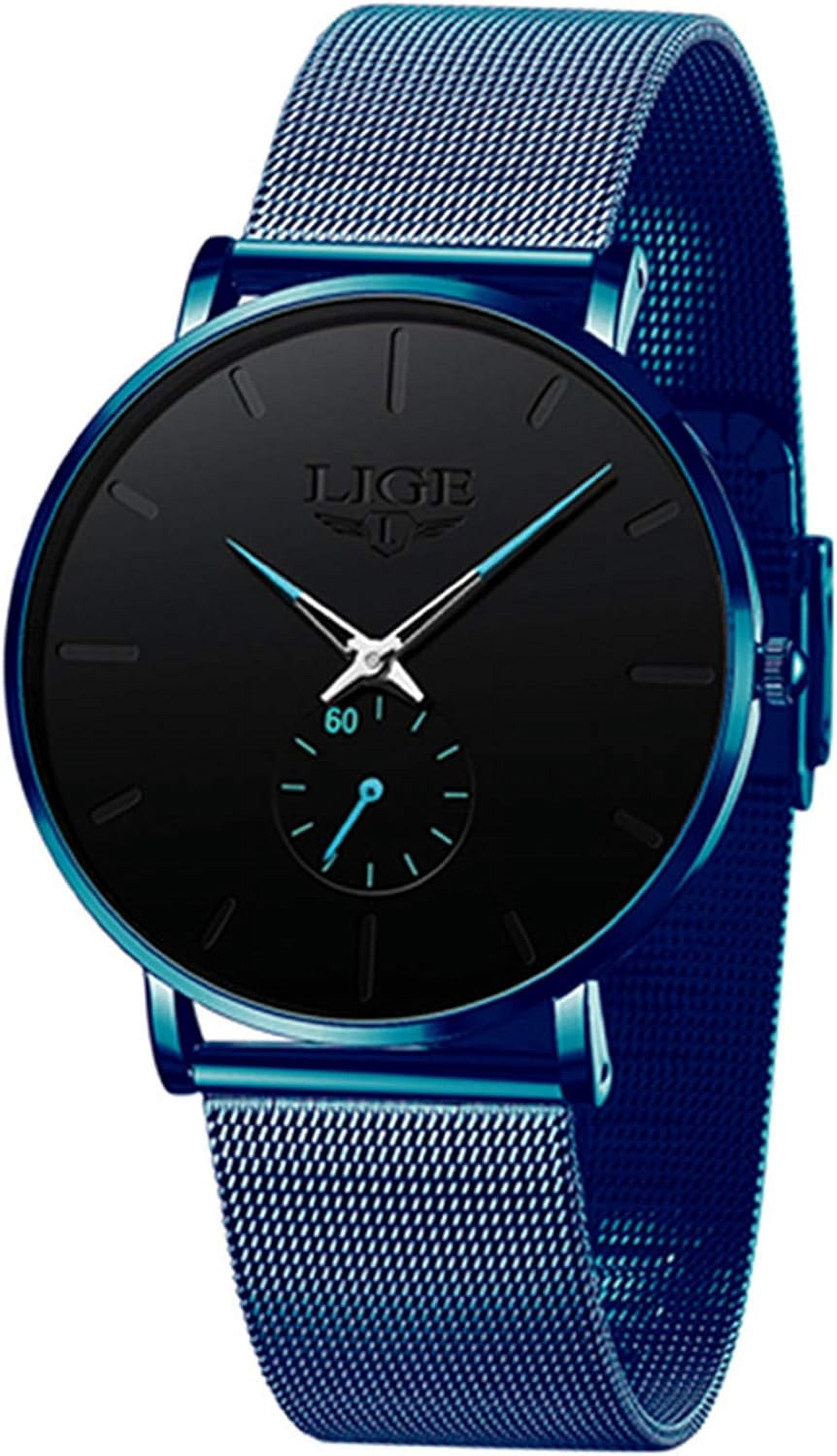 LIGE Mens Watches Ultra-Thin Analog Quartz Minimalist Stainless Steel ...