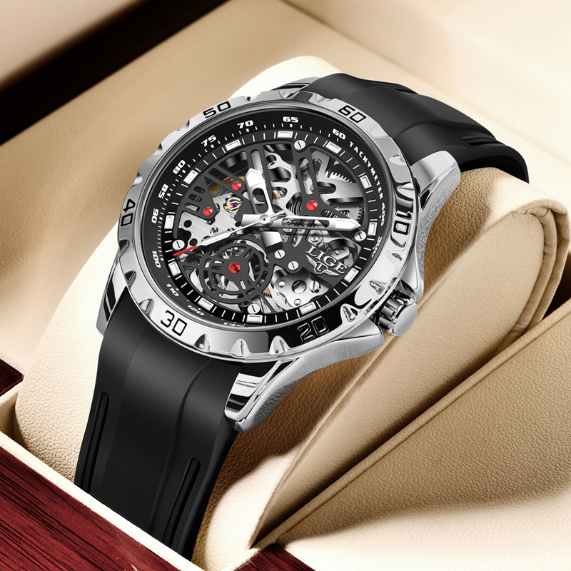 LIGE New Watches Mens Skeleton Mechanical Automatic Watch Top Brand ...