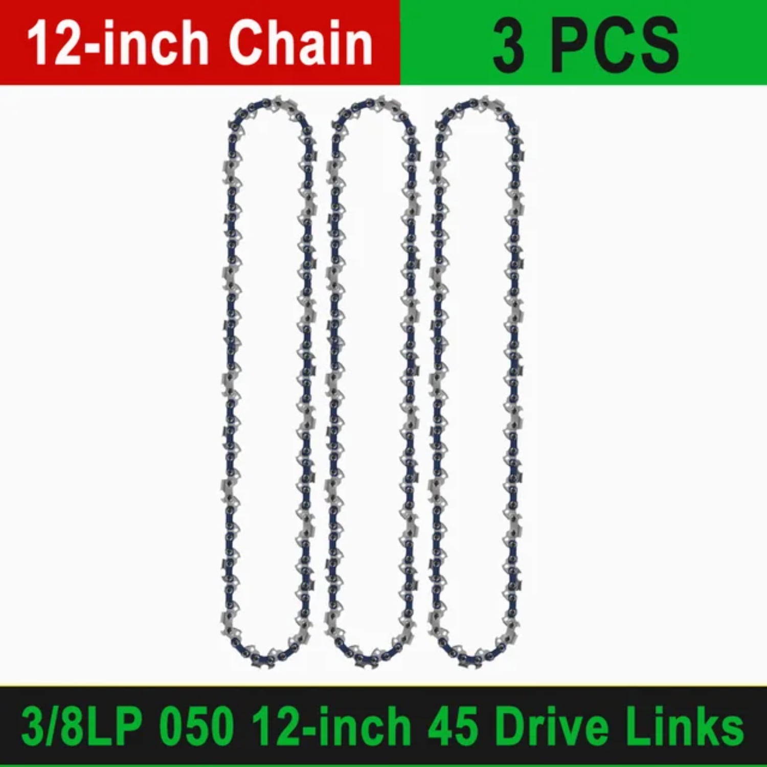 LIGGJUN 12” Guide & 45 Link Chain Set 3/8”LP Pitch 0.050” Groove Width ...