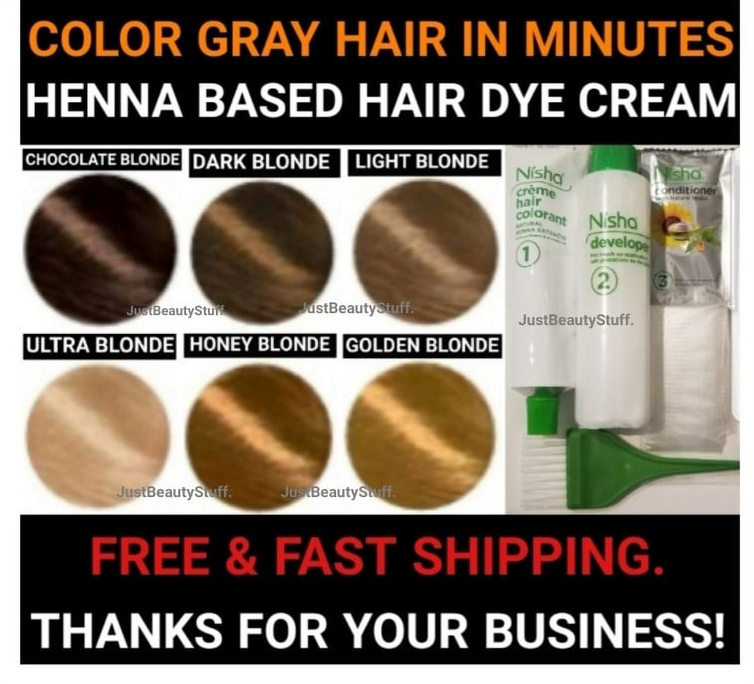 LIGHT BLONDE HENNA HERBAL HAIR DYE CREAM-COLOR GRAY HAIR IN MINUTES-NSH ...