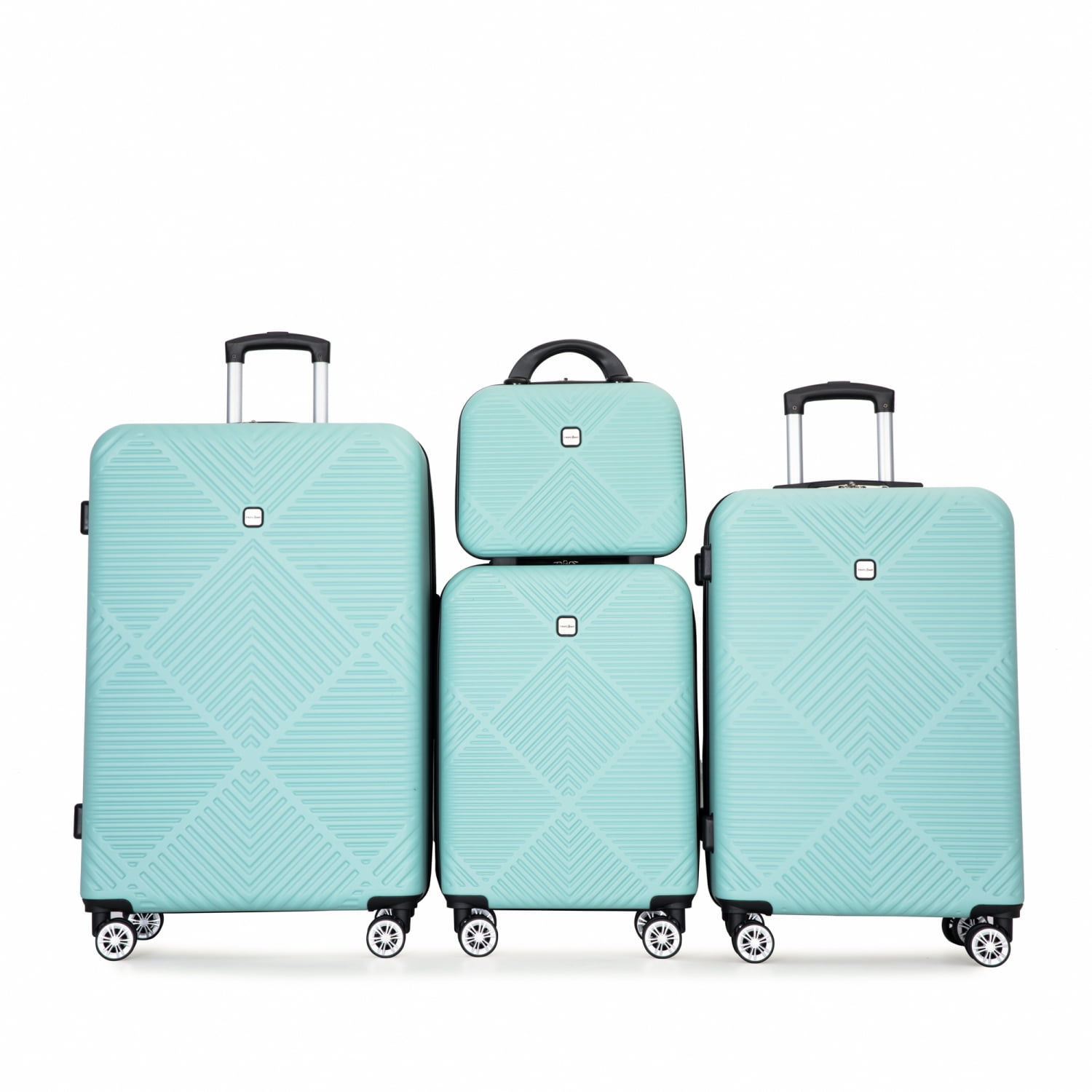 LIGHT BLUE 4-piece ABS lightweight suitcase with aircraft wheels (14/20 ...