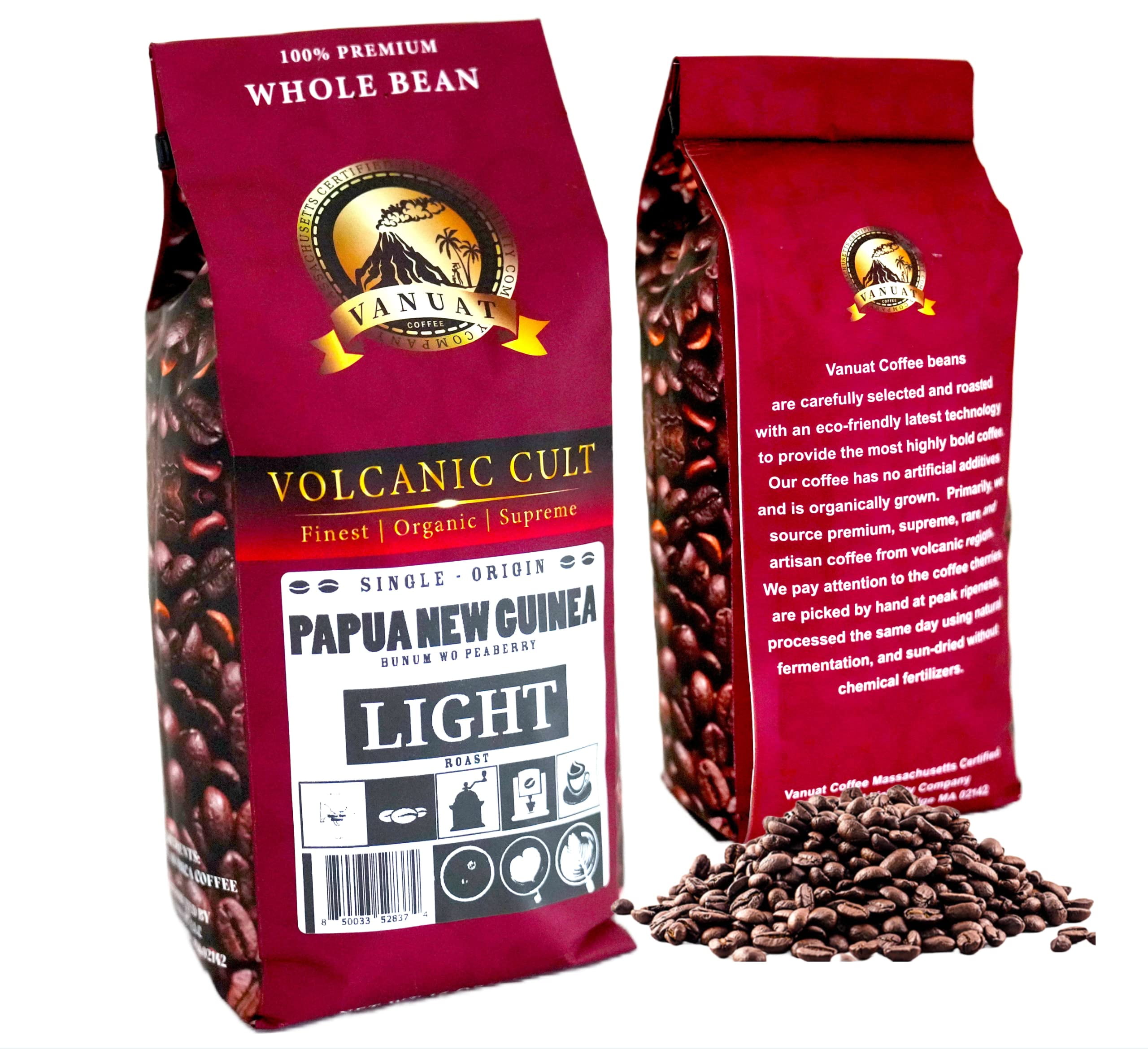 LIGHT ROAST WHOLE BEAN COFFEE SPECIALTY Volcanic Cult Vanuat Organic ...